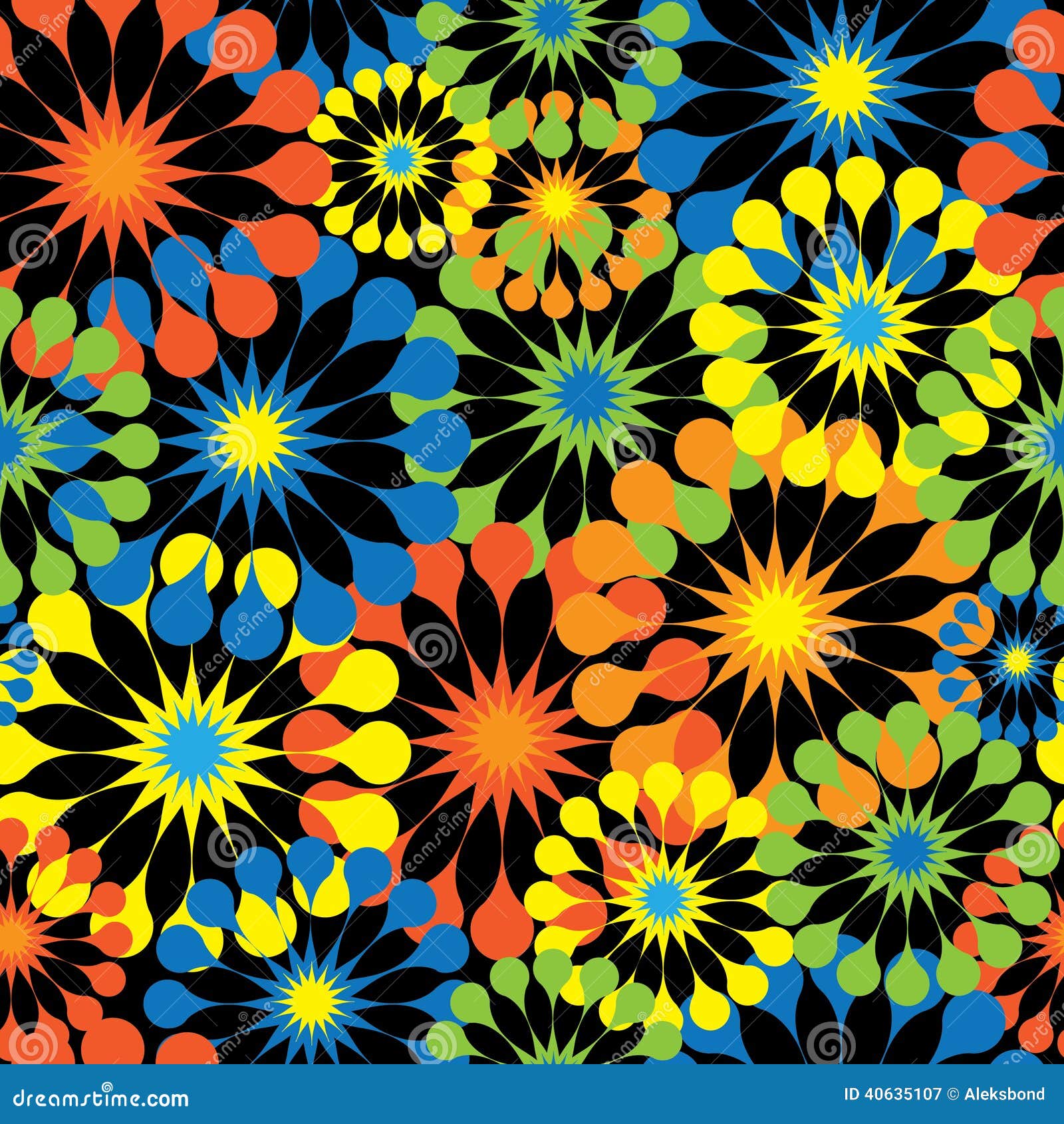 Multicolored Flowers on Black Seamless Pattern Stock Vector ...