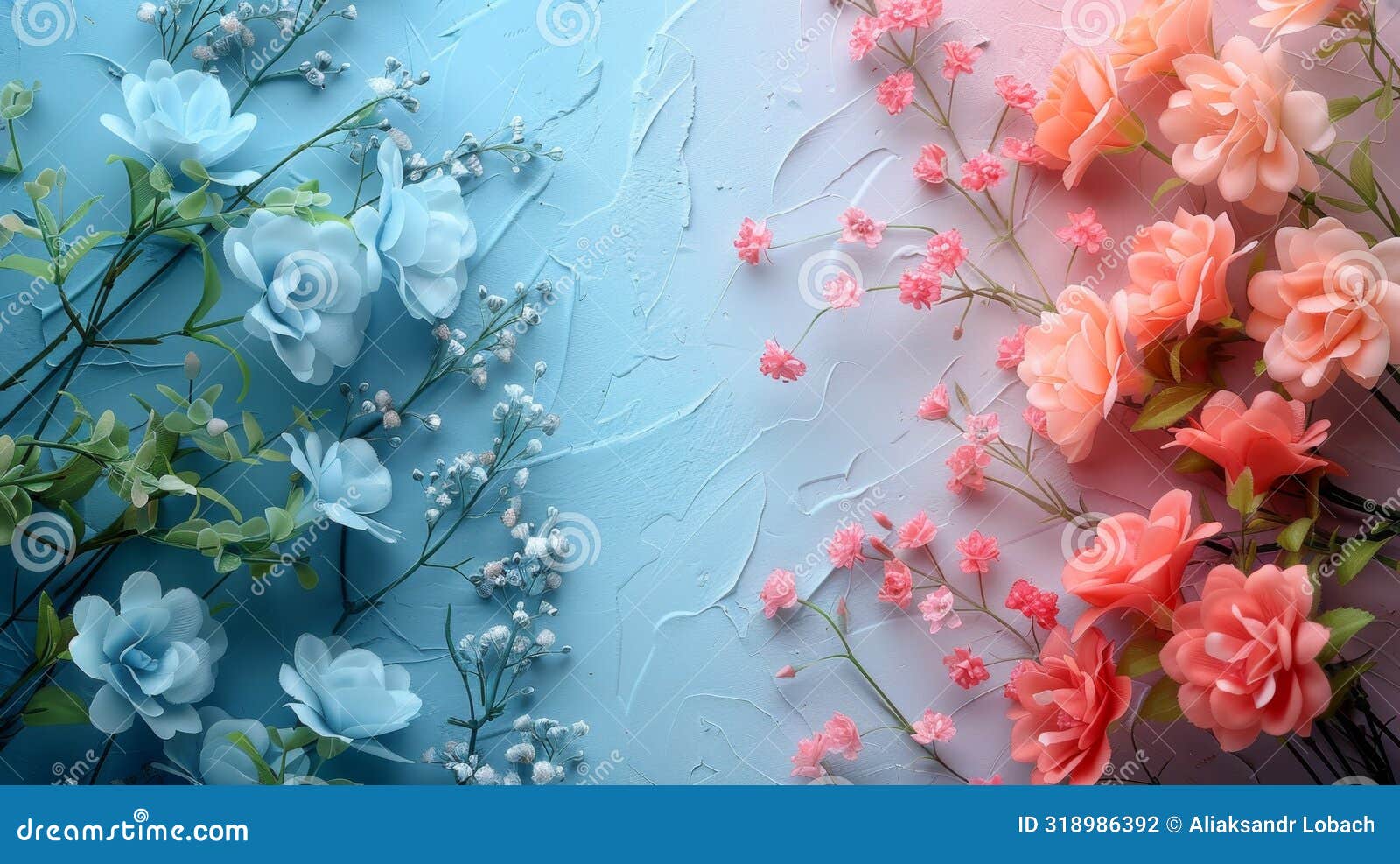 Multicolored Flowers on a Blue Background. Environmental Background ...