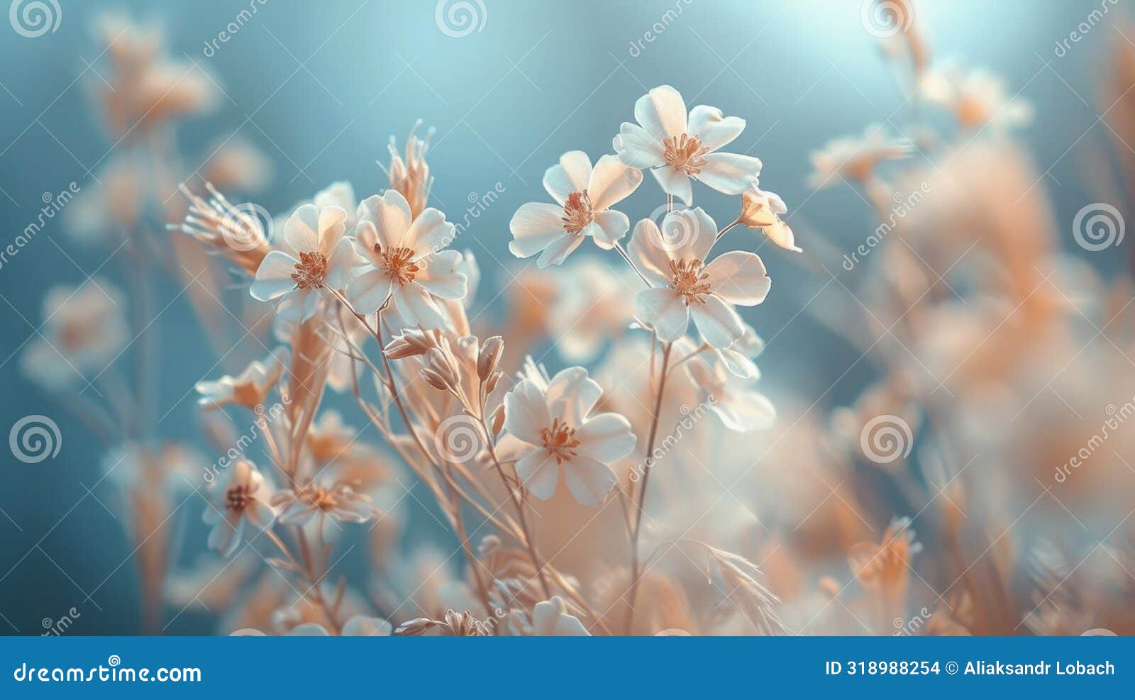 Multicolored Flowers on a Blue Background. Environmental Background ...