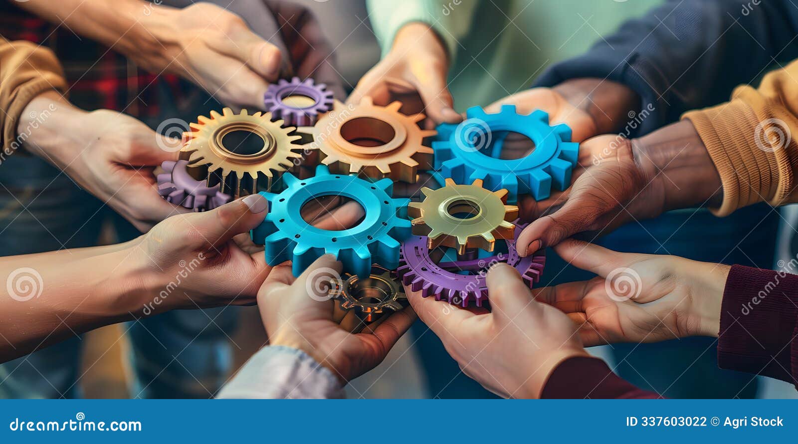 Multicolored Gears Held Together by Diverse Hands Stock Illustration ...
