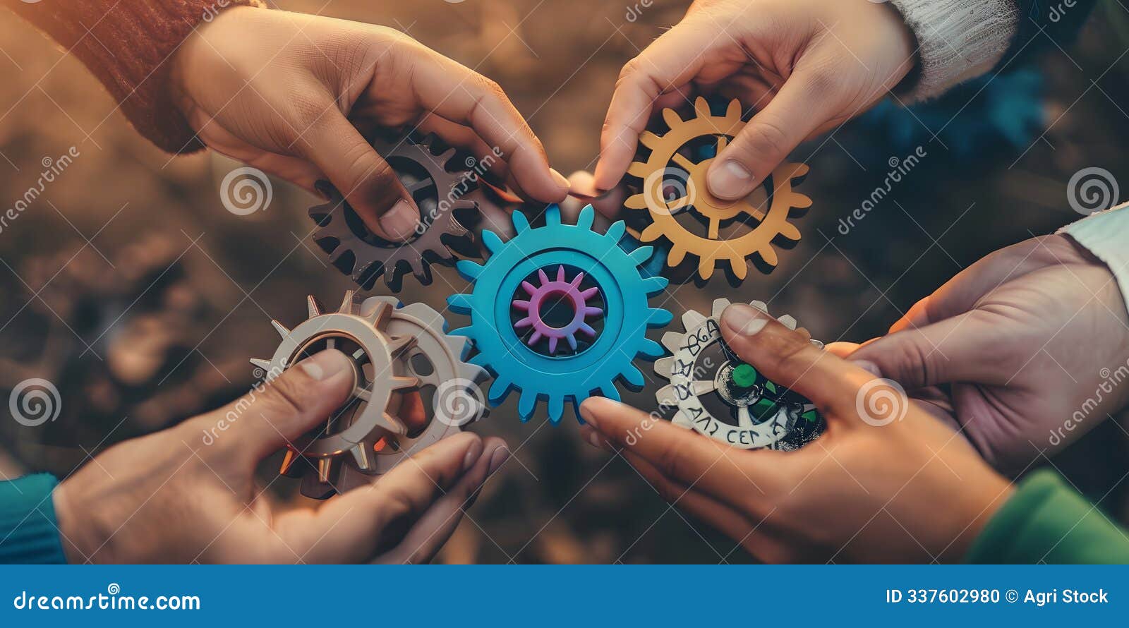 Multicolored Gears Interlocking in Hands Stock Illustration ...