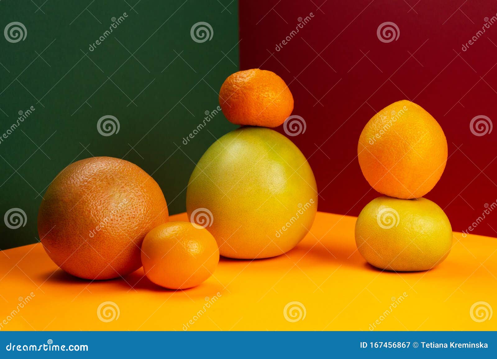 Multicolored Geometric Composition with Various Citrus Fruits on a ...