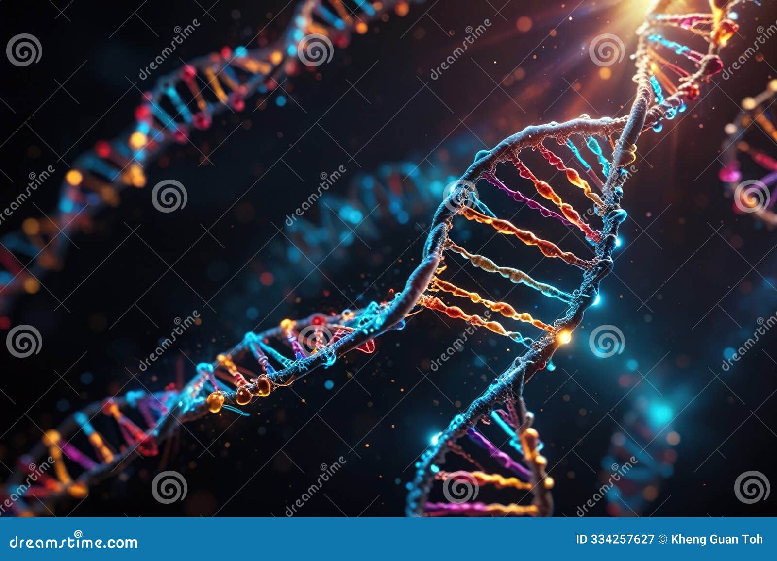 Multicolored Glowing Dna, Genetic Encoding Illustration Stock ...