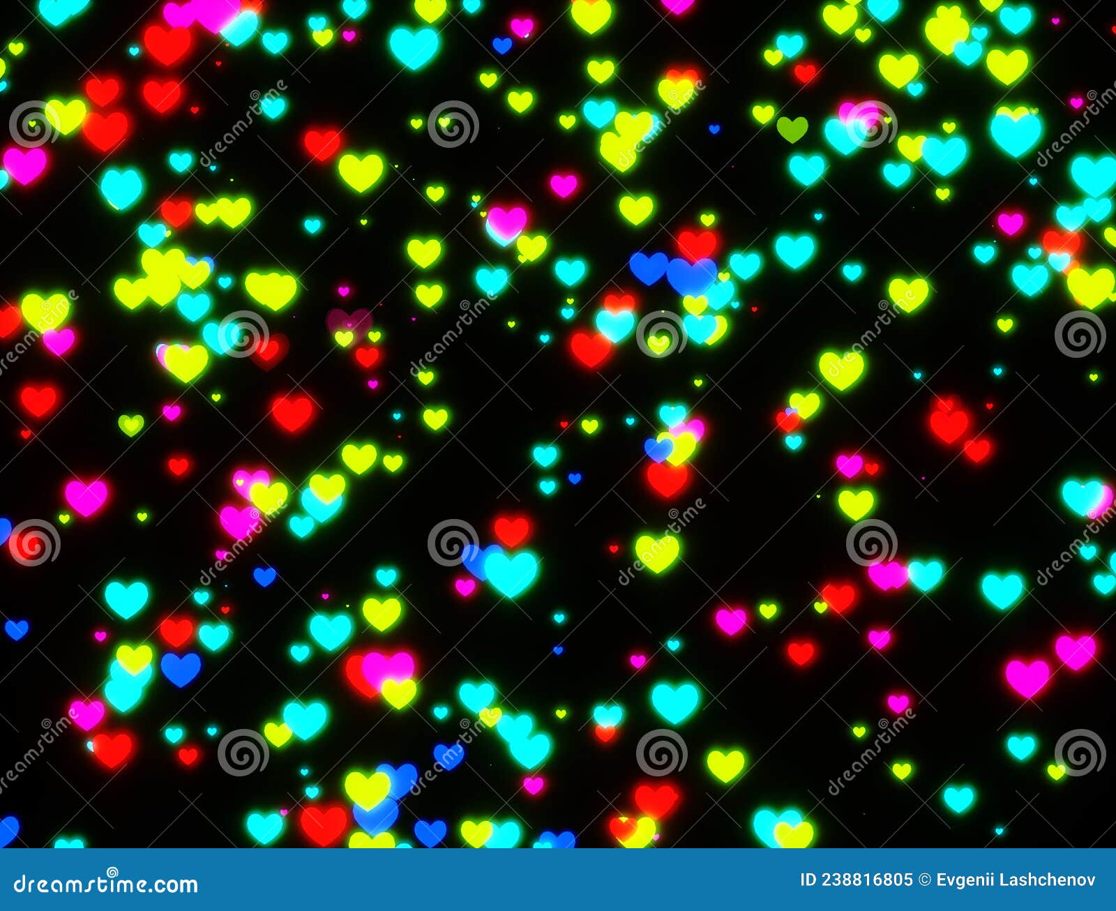 Multicolored Glowing Hearts on a Black Background. 3D Rendering Stock ...