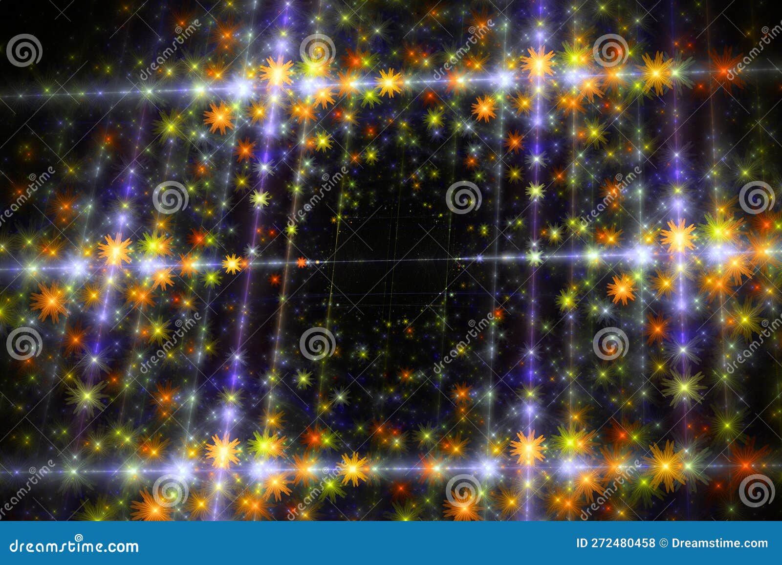 Multicolored Glowing Pattern with Rays and Small Stars on a Black ...