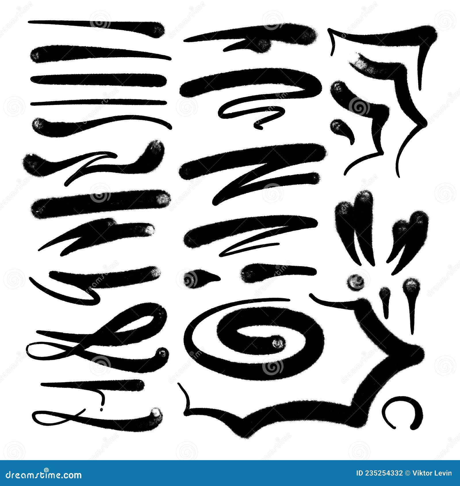 Multicolored Graffiti Elements Set Spray Paint Line Stock Vector ...