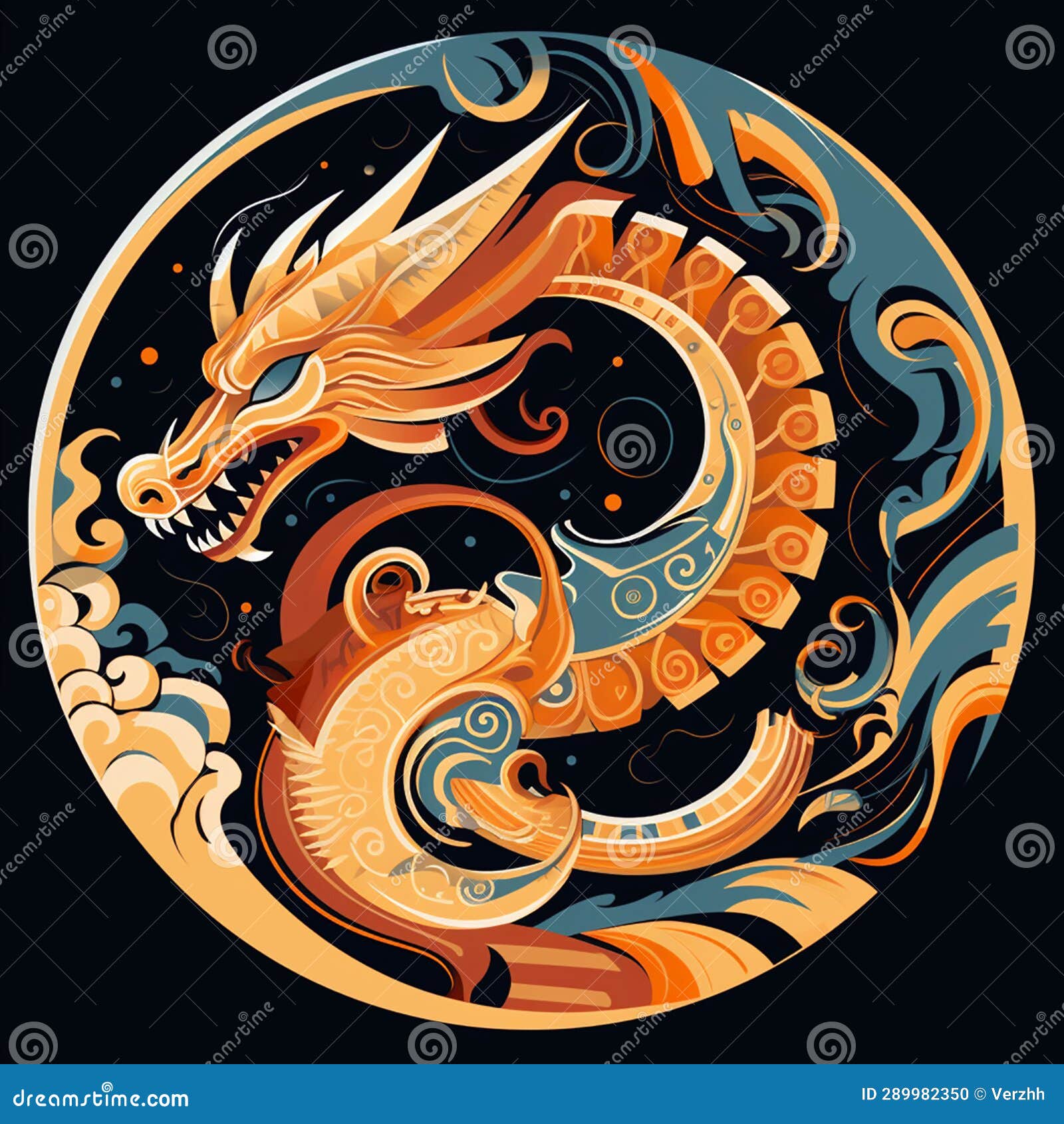Graphic Logo Of A Mesoamerican Dragon In A Circle 2 Royalty-Free Stock ...