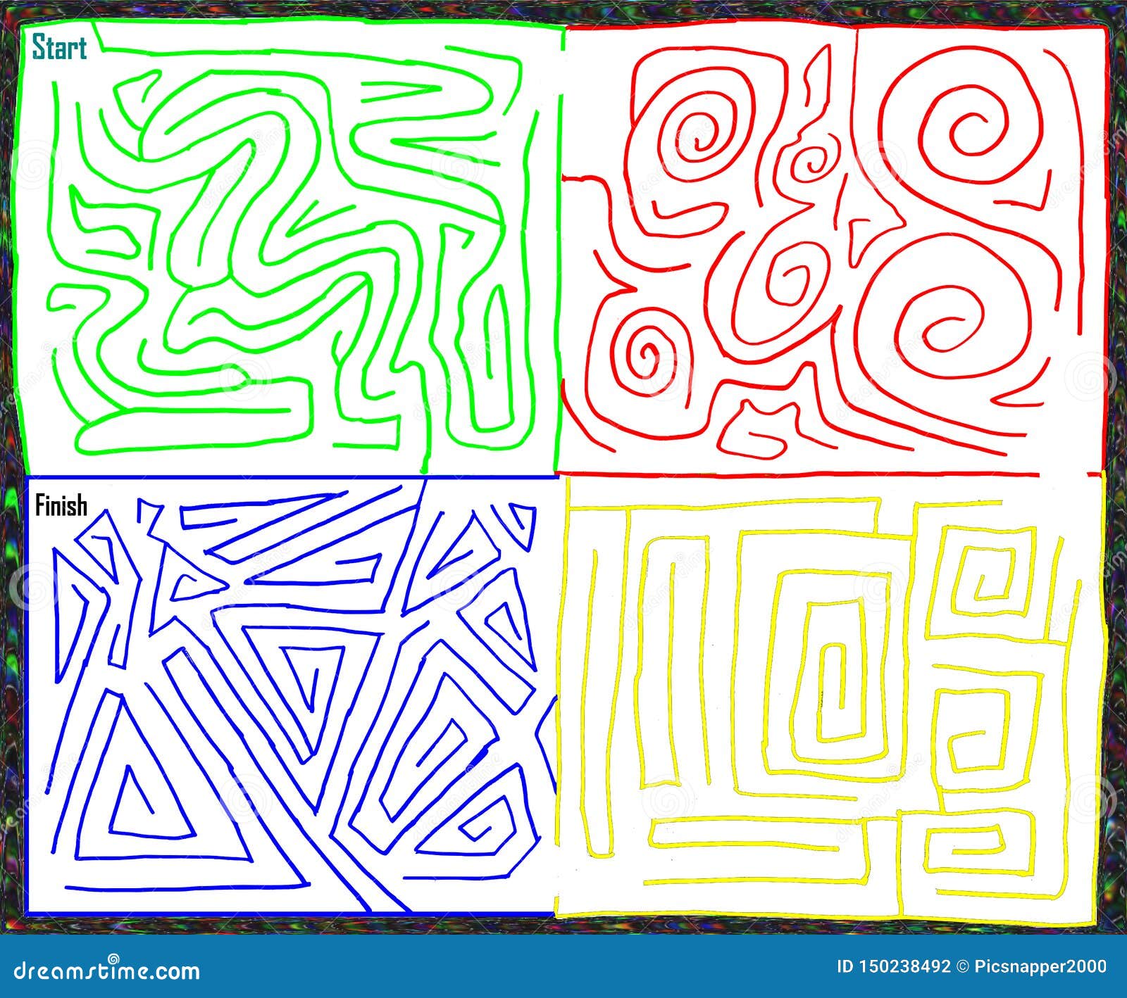Multicolored Hand Drawn Maze. Medium Level, Vector Graphic Stock Photo ...