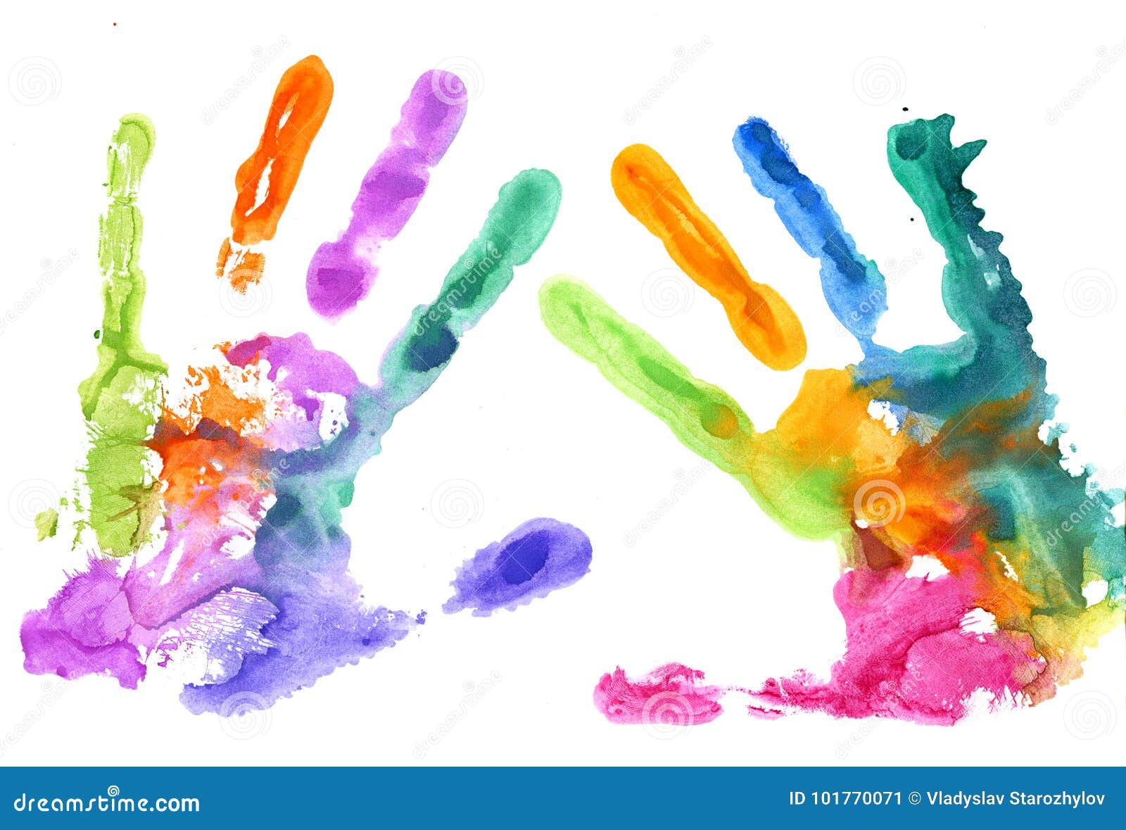 Multicolored Hand Prints on White Stock Illustration - Illustration of ...