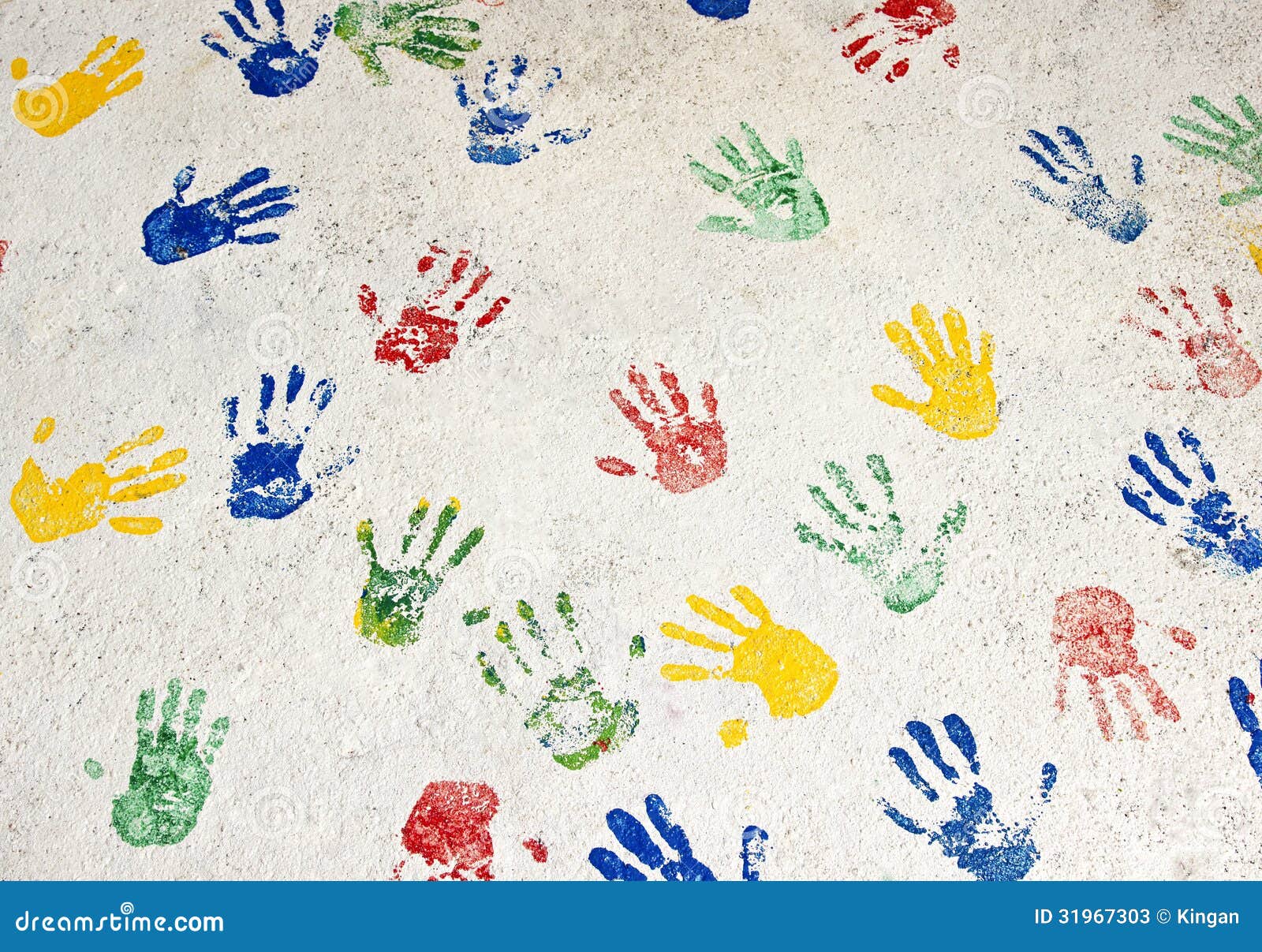 Multicolored Handprints On The White Wall Stock Photography ...