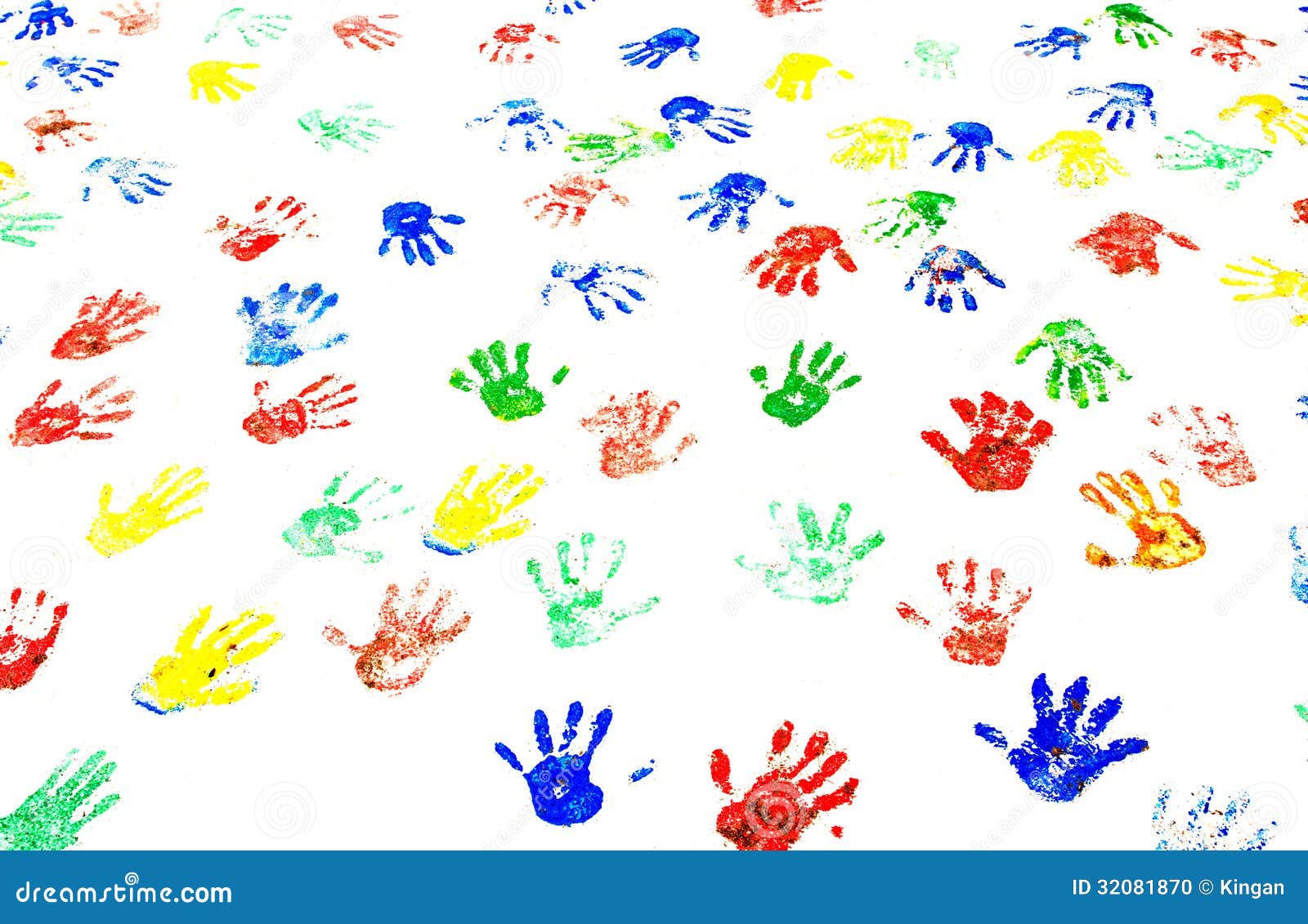 Multicolored Handprints on the White Wall Stock Photo - Image of splash ...