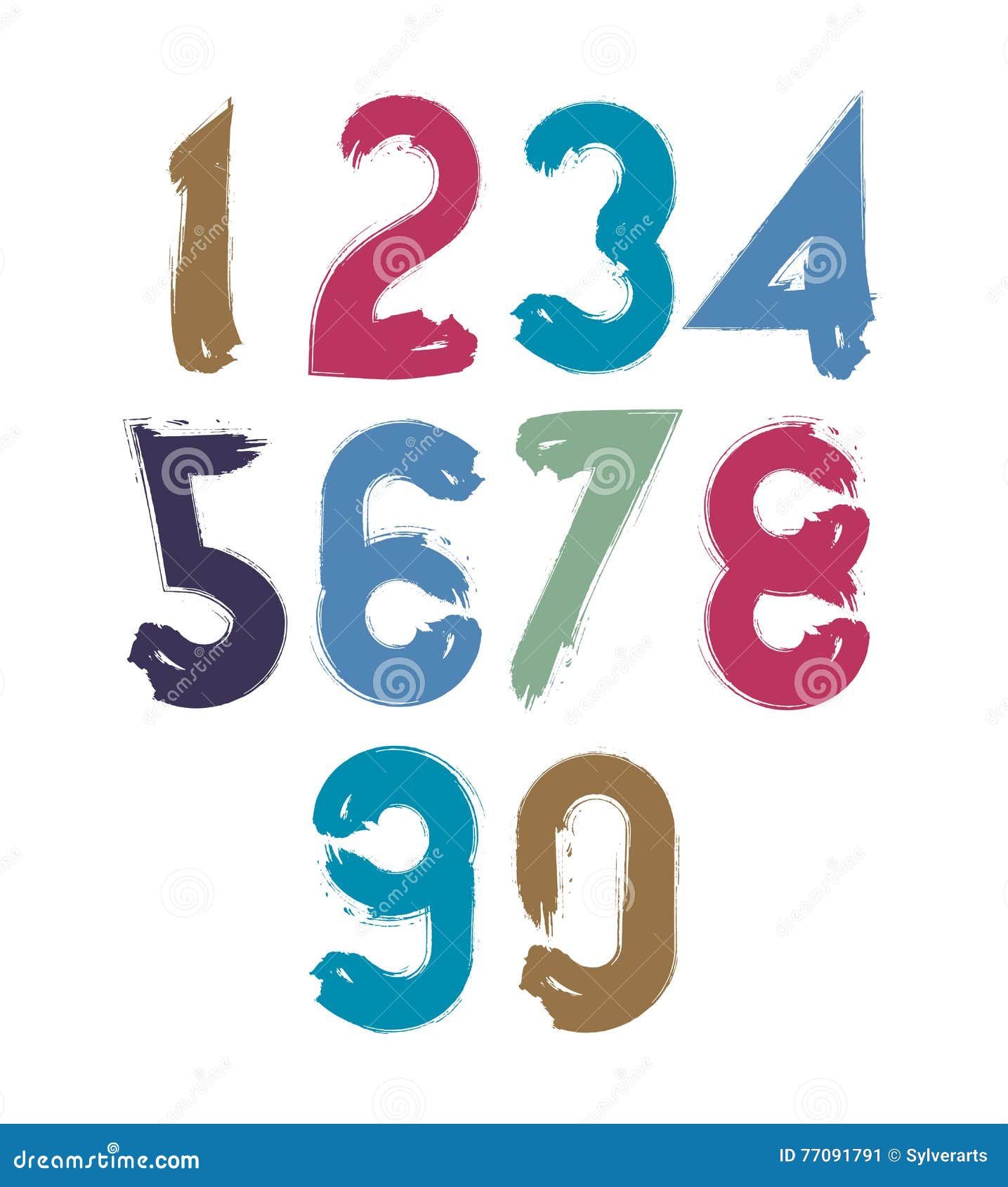 Multicolored Handwritten Numbers, Doodle Brushed Figures, Stock ...