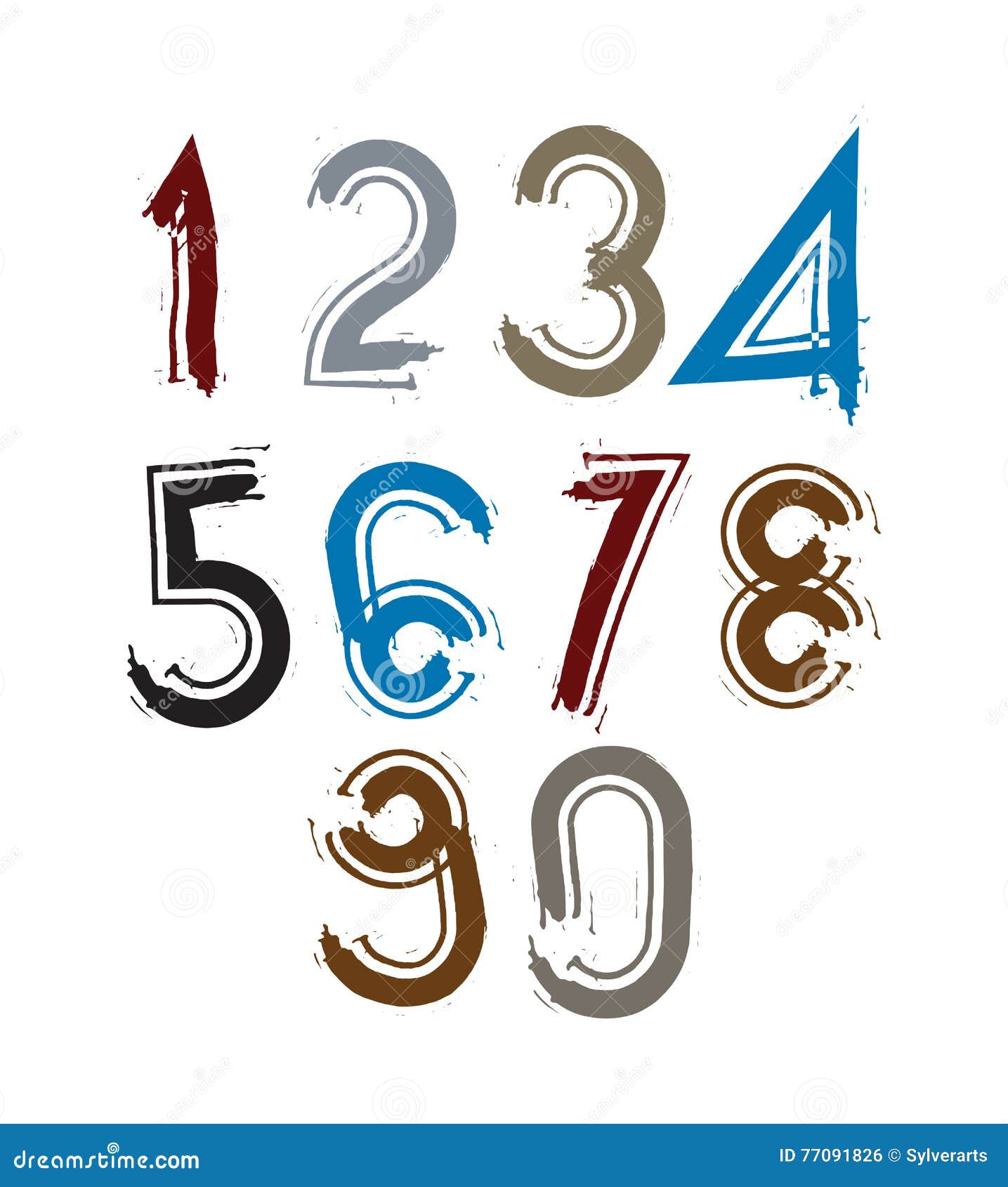 Multicolored Handwritten Numbers, Doodle Brushed Figures, Stock ...