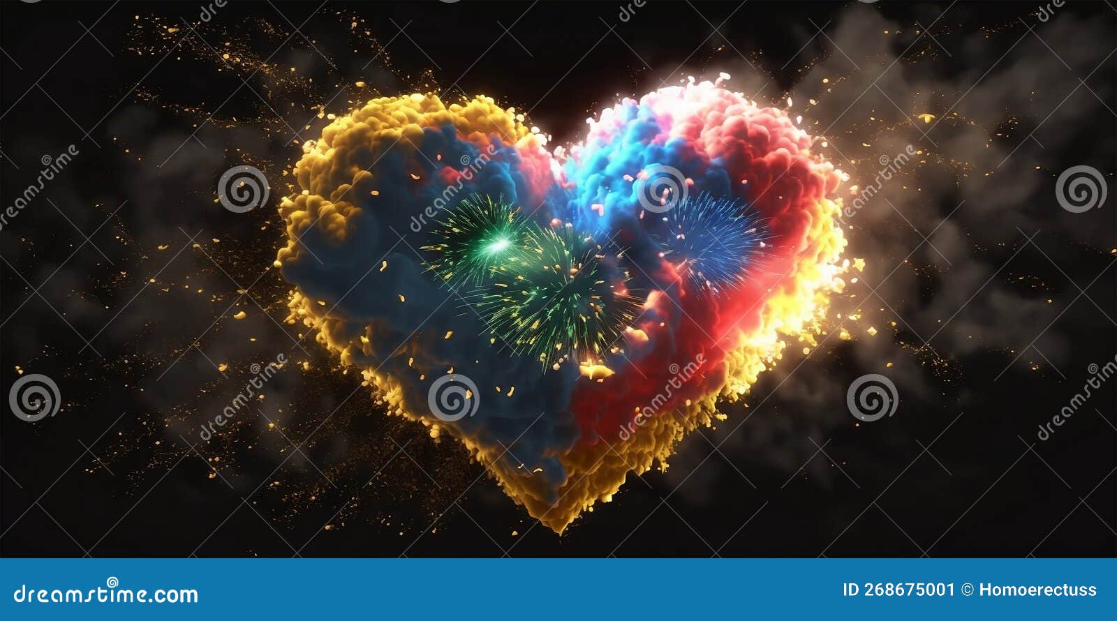 Multicolored Heart Shaped Firework Cloud Conceptual AI Generated Stock ...