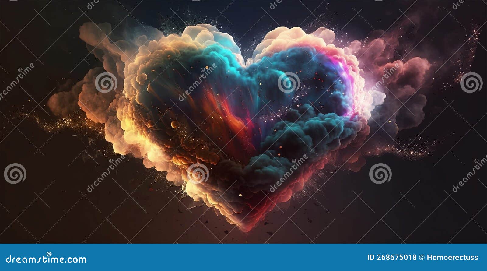 Multicolored Heart Shaped Firework Cloud Conceptual AI Generated Stock ...