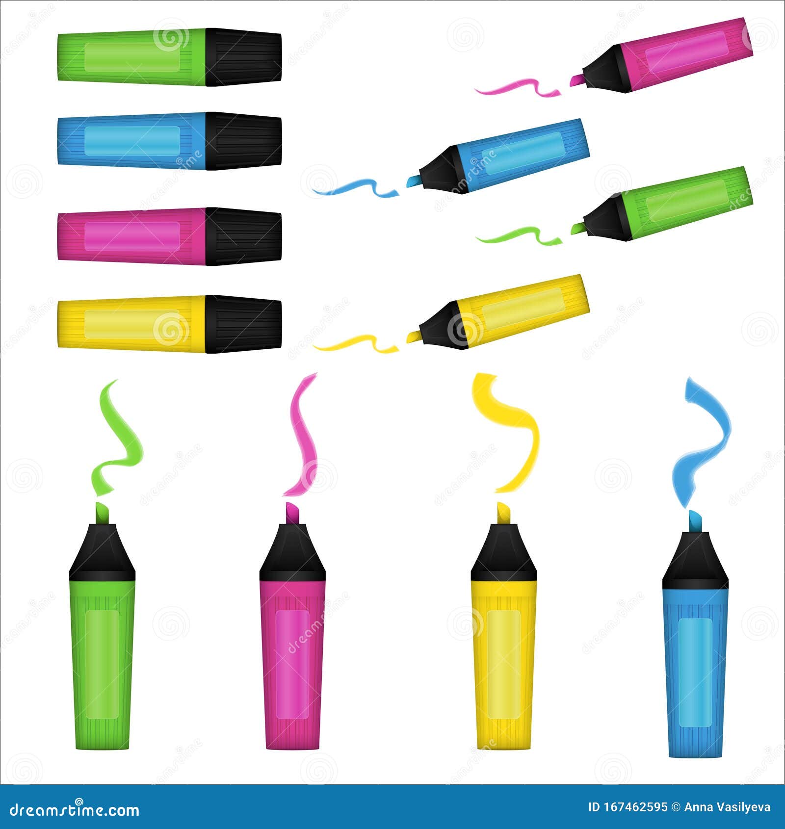 Multicolored Highlighters Vector Illustration. Set Of Colorful Marker ... Multicolored Highlighters Vector Illustration. Set Of Colorful Marker ...