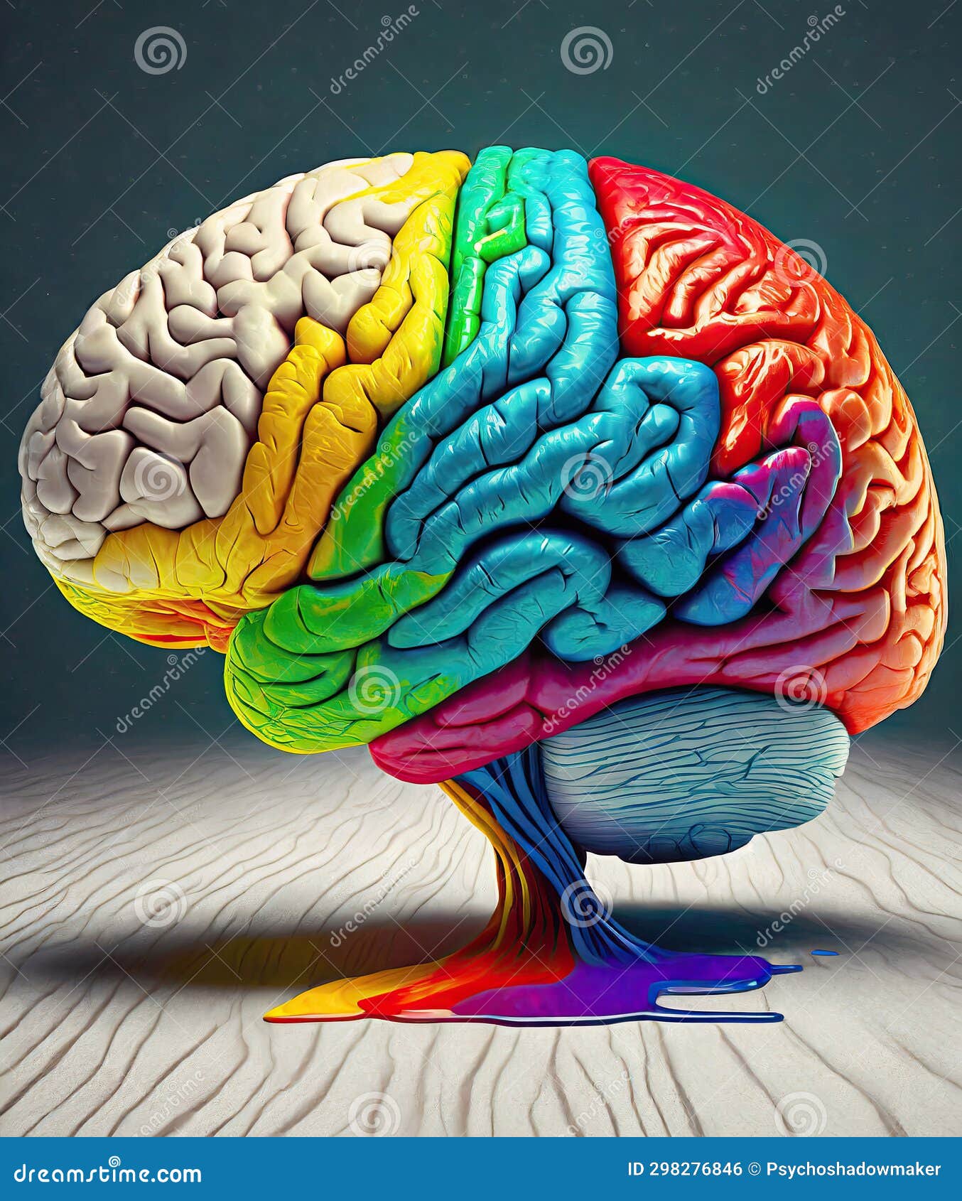 Multicolored Human Brain Painted with Different Colors. Creative Human ...