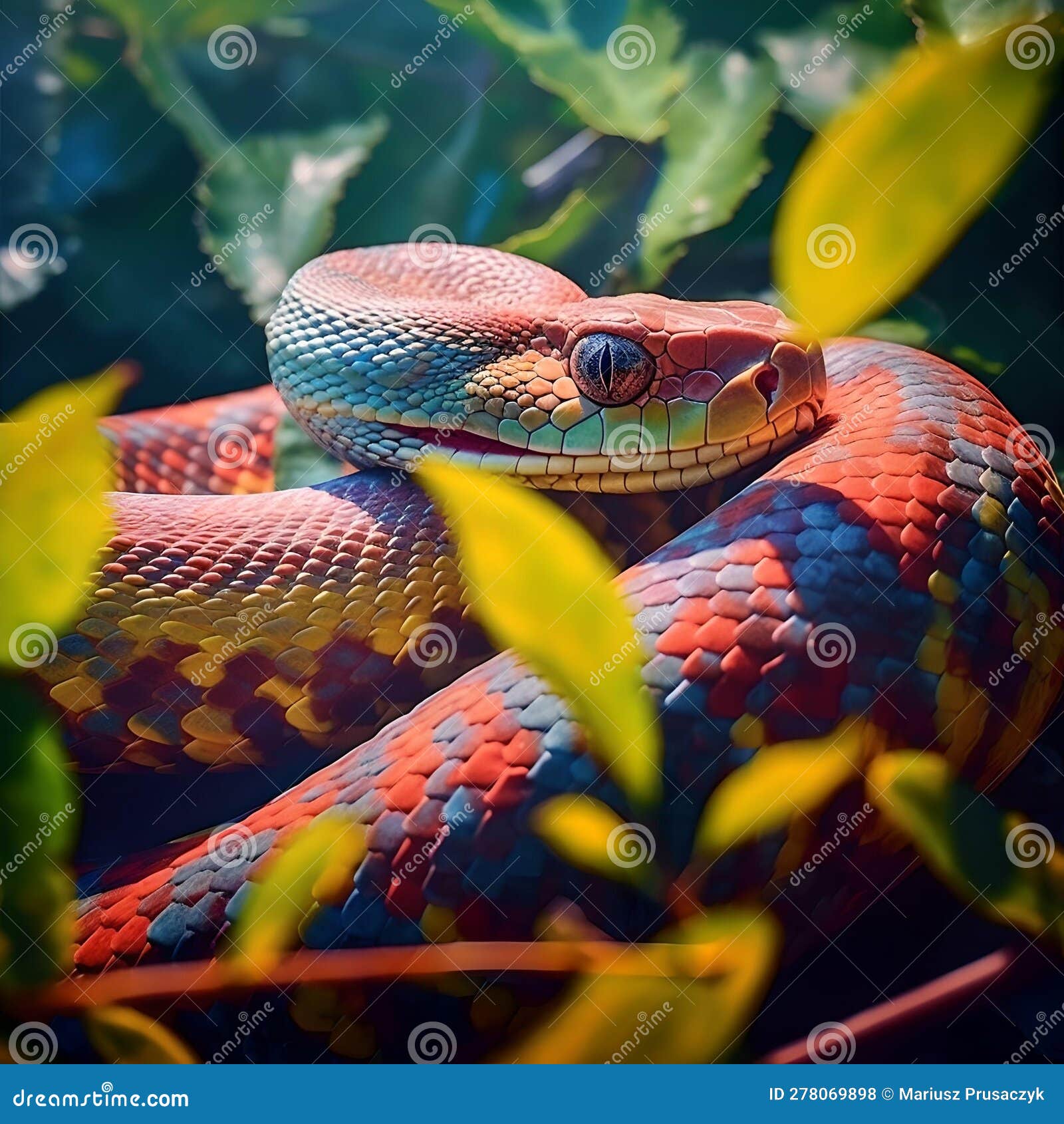 Multicolored Illustration of a Snake, Focus on the Eye. Amazon Jungle ...
