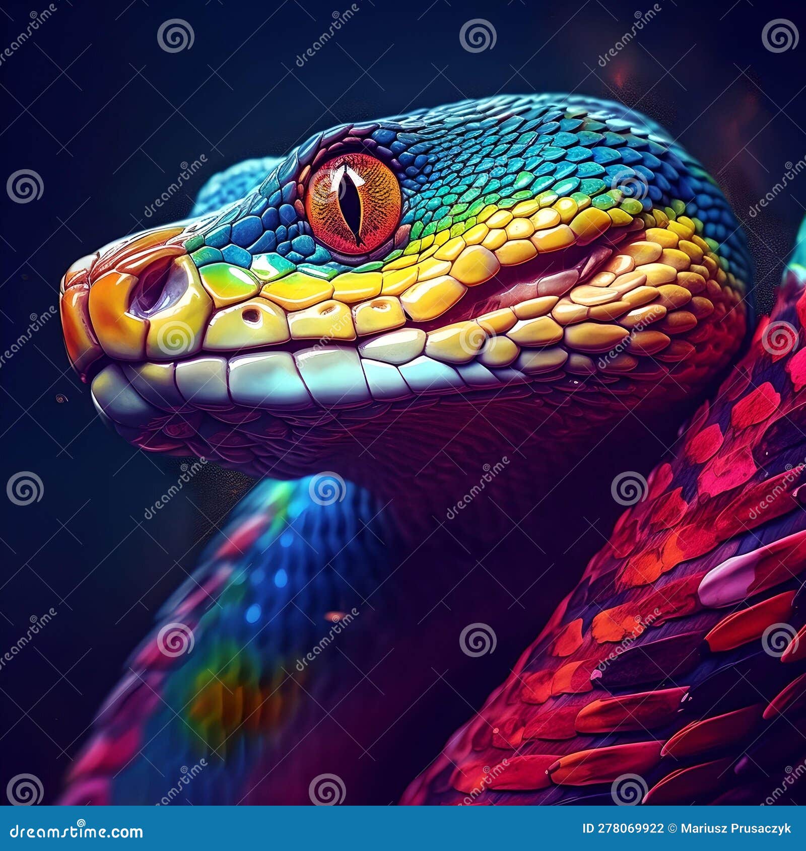 Multicolored Illustration of a Snake, Focus on the Eye. Amazon Jungle ...