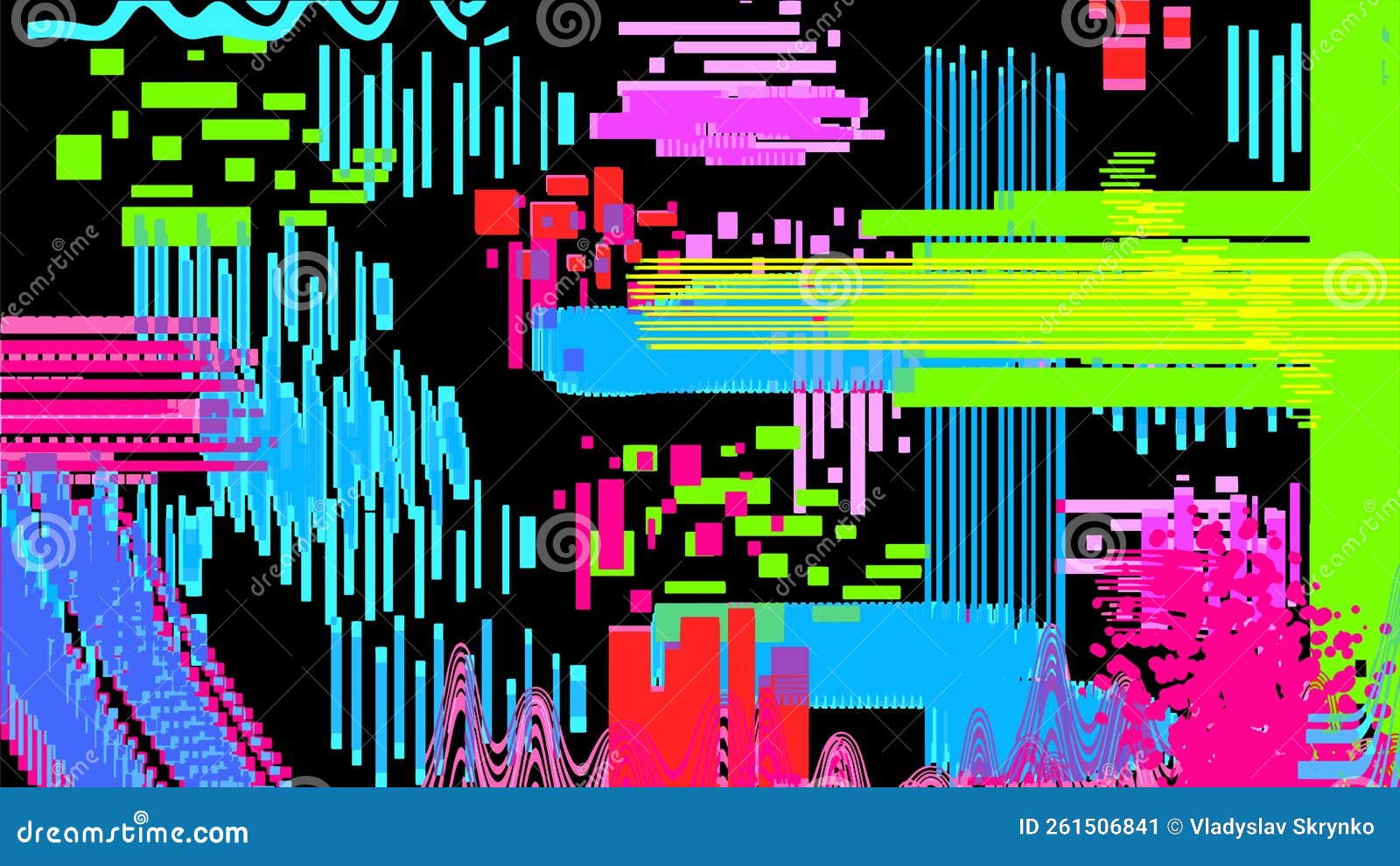 Multicolored Interference Device with Glitch Effect on Black Background ...