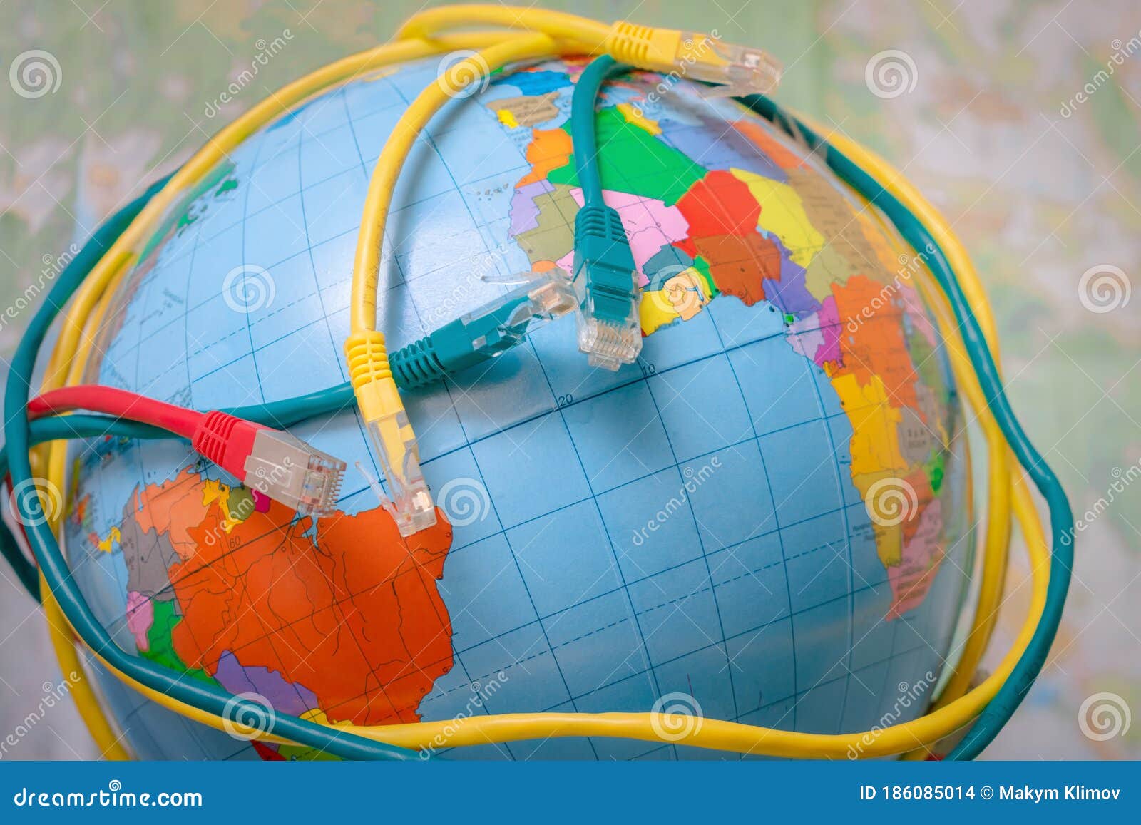 Multicolored Internet Wires Wound Around a Globe. Connecting Server ...