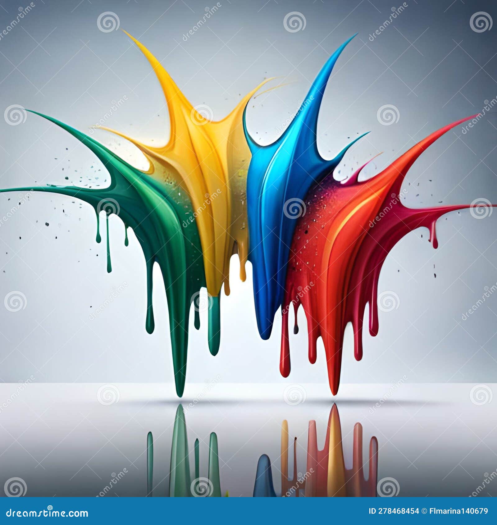 Multicolored Jets of Paint Merge into a Single Mixture on a White ...