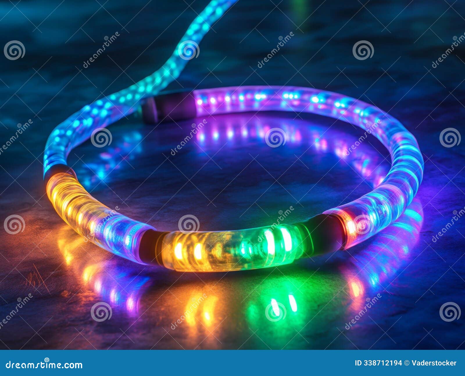 Multicolored LED Light Strip in Circular Shape on Dark Background Stock ...