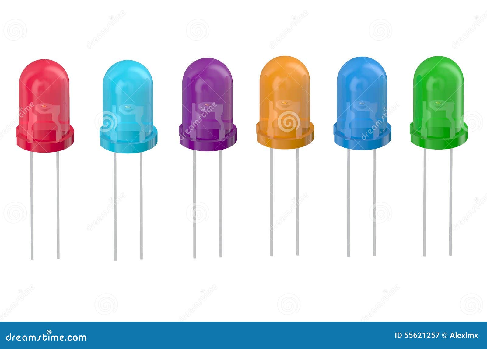 Multicolored LEDs in row stock illustration. Illustration of lead ...