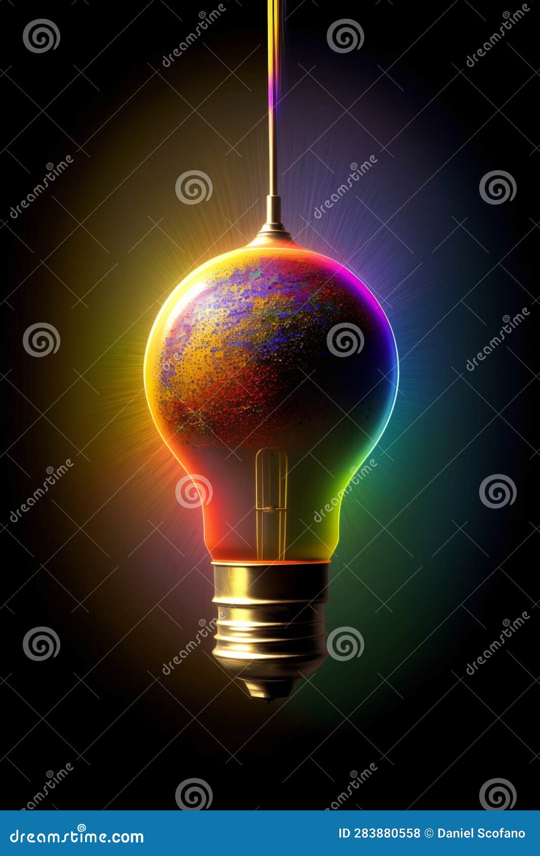 A Multicolored Light Bulb on a Black Background. Generative AI Stock ...