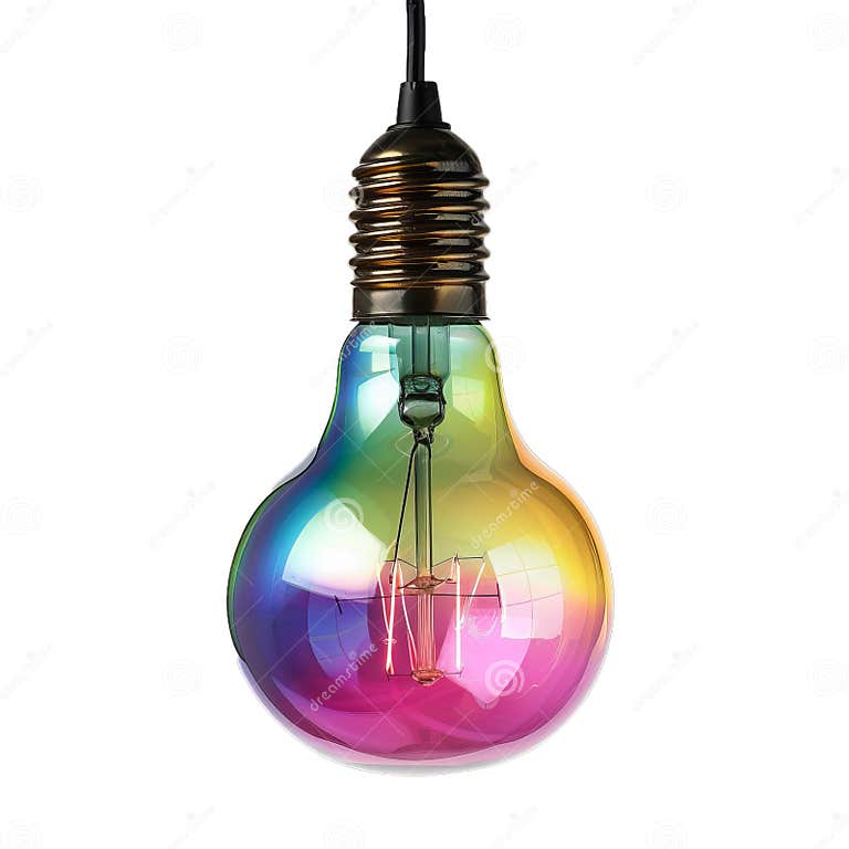 Multicolored Light Bulb Hanging on White Background Stock Image - Image ...