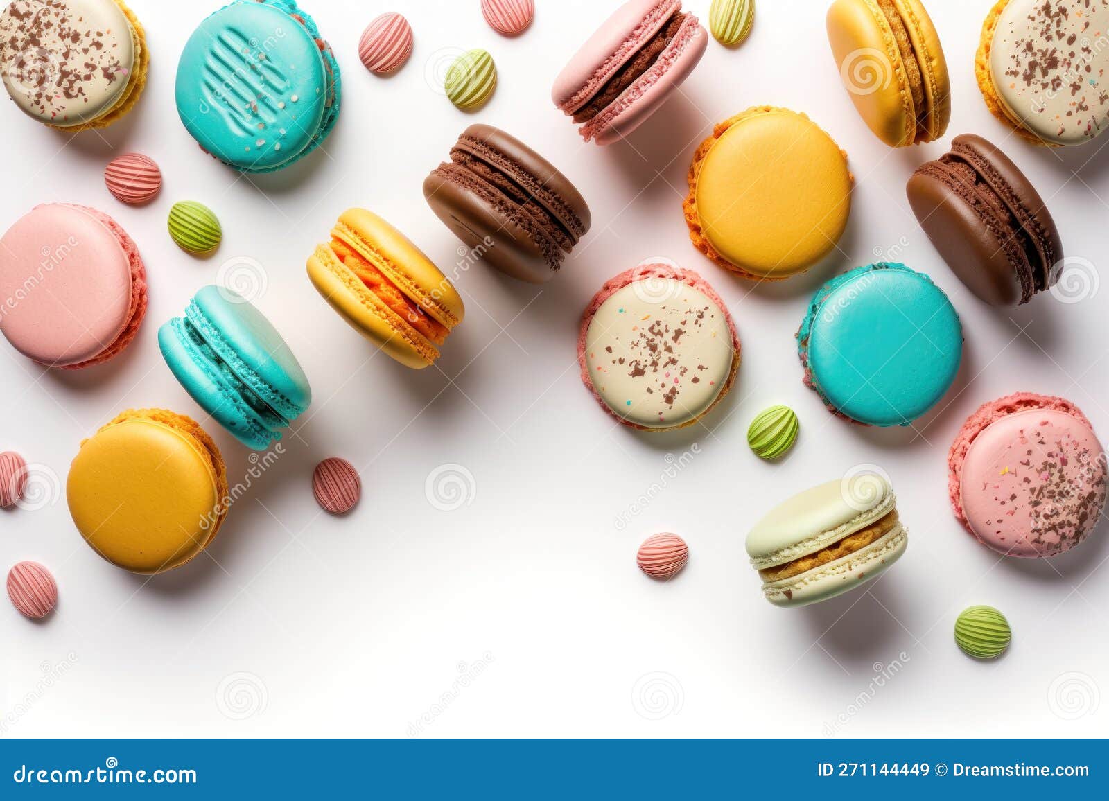 Multicolored Macarons on a White Background, Top View. AI Generation ...