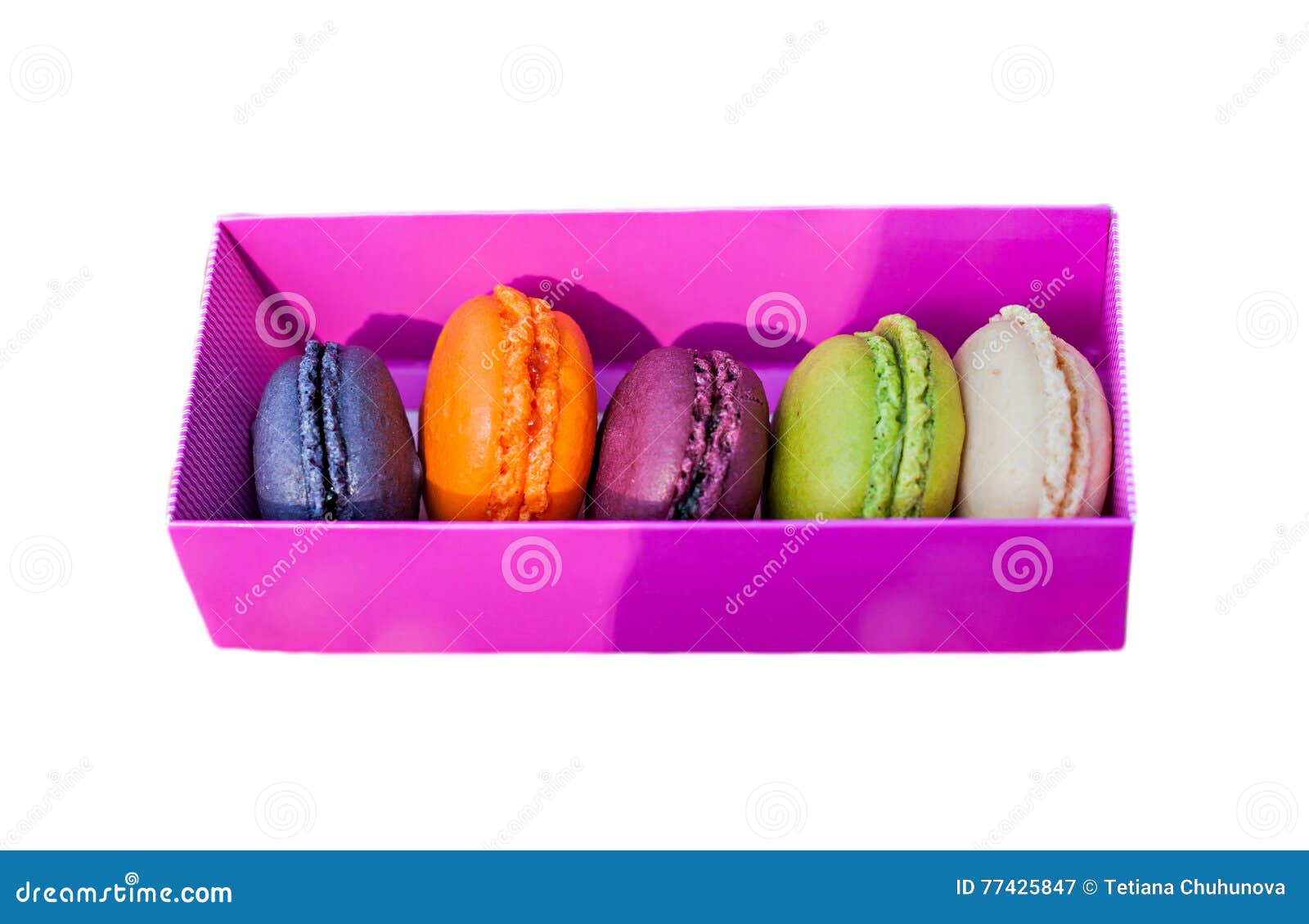 Multicolored Macaroon Cake in a Pink Box Isolated Stock Image - Image ...