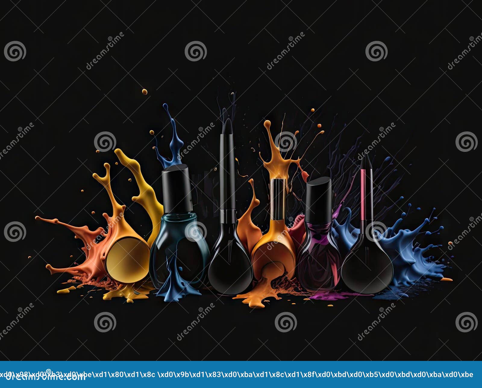 Multicolored Makeup Splash Dry Shadows on Black Background. Ai ...