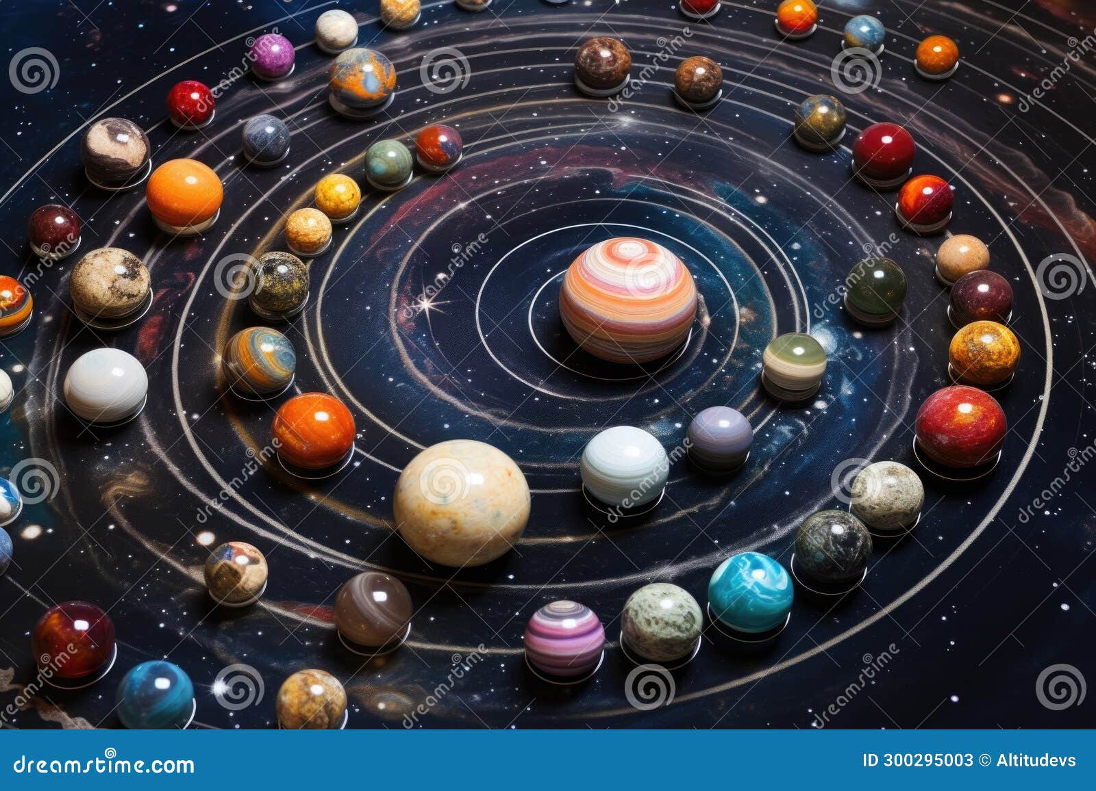 Multicolored Marbles Arranged To Depict the Solar System on a Starry ...