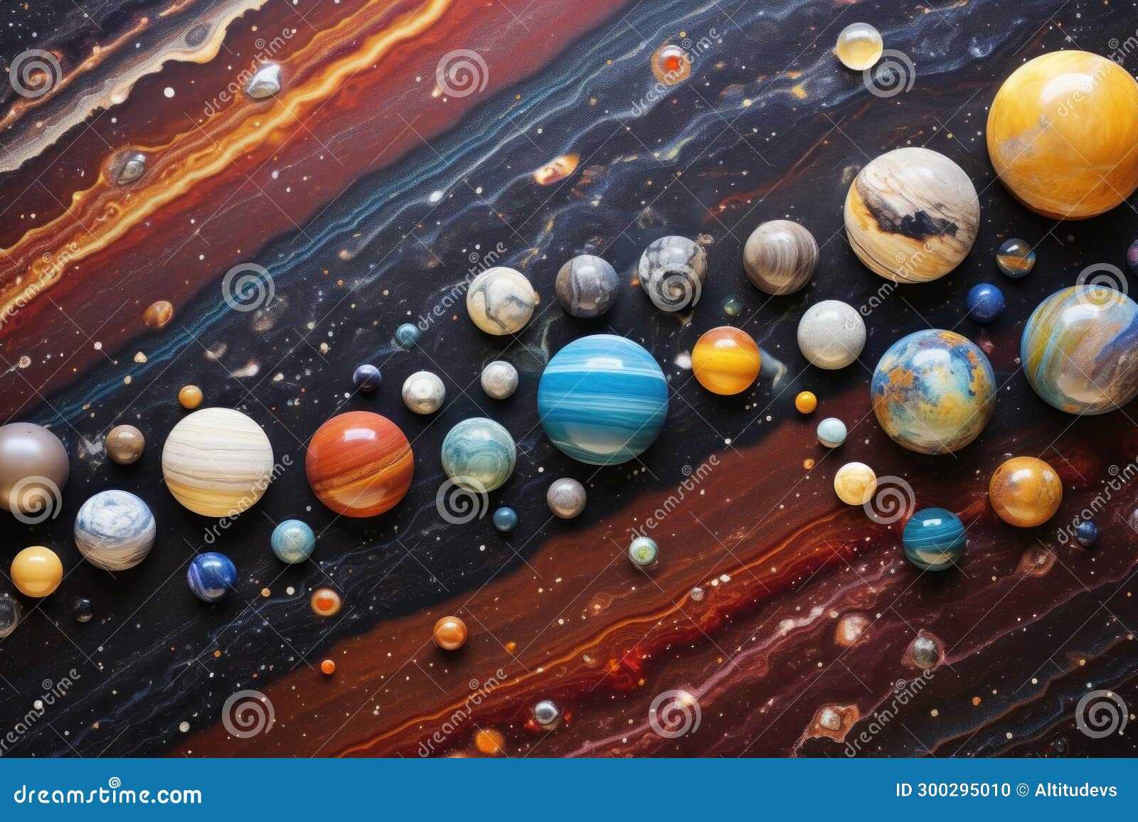 Multicolored Marbles Arranged To Depict the Solar System on a Starry ...