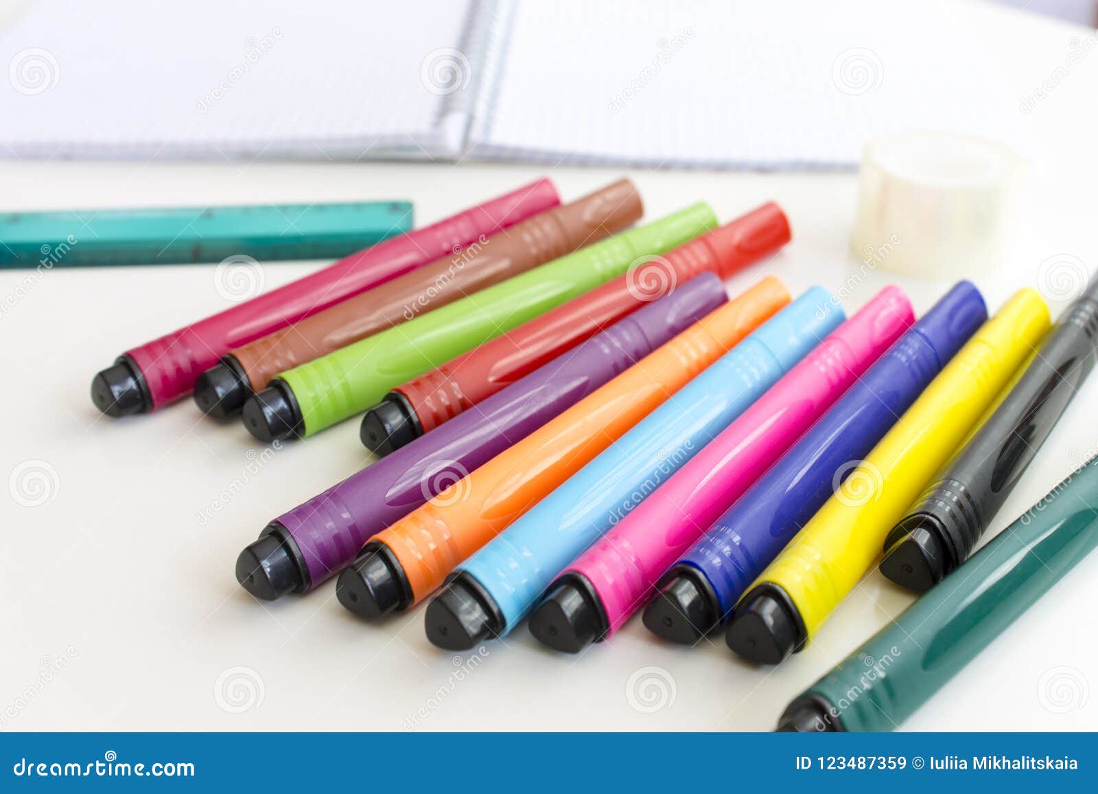 Multicolored Marker Pens, Office And School Drawing Art Design. Blurred ... Multicolored Marker Pens, Office And School Drawing Art Design. Blurred ...