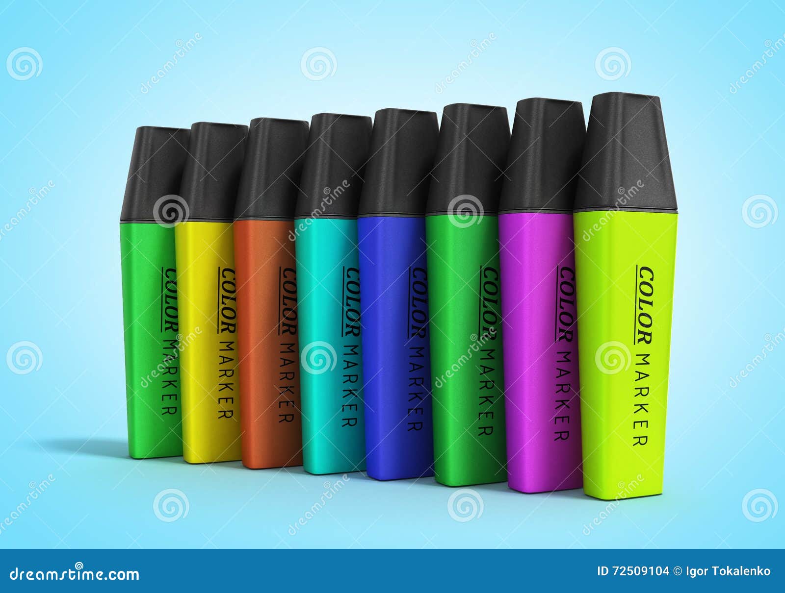 Multicolored Markers 3d Render Isolated on a Gradient Background Stock ...