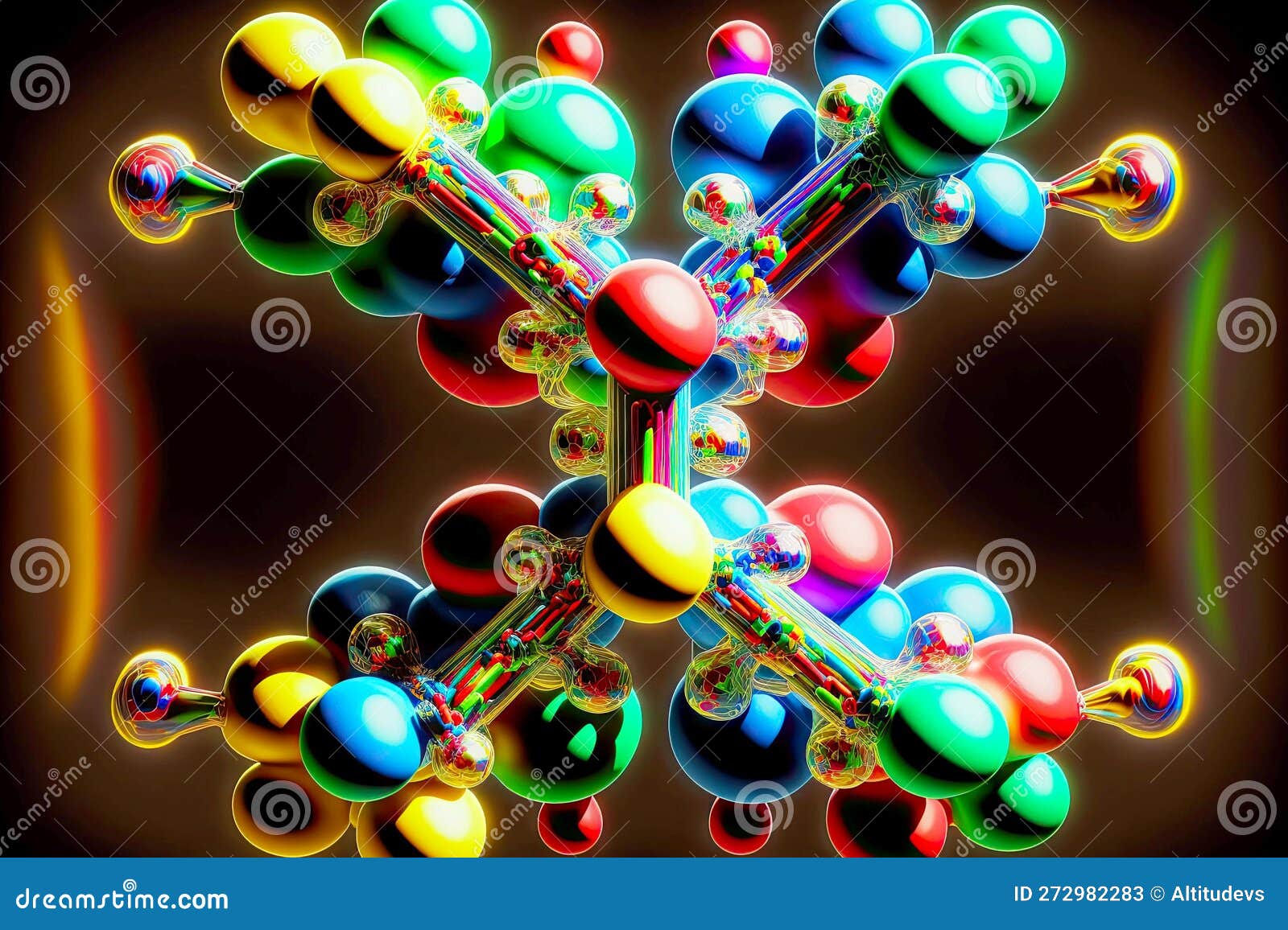 Multicolored Molecule Closeup Connected To Each Other in Long Chains ...