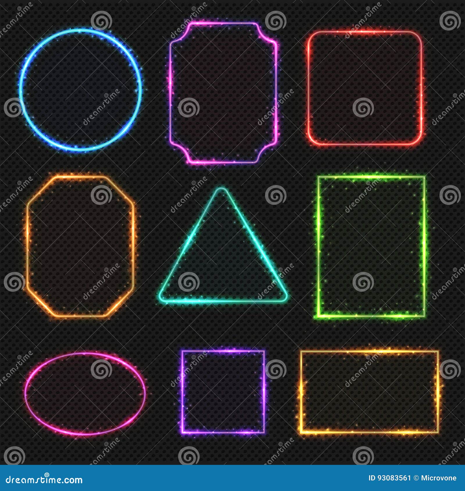 Multicolored Neon Vector Border Frames. Simple Shapes Of Light Banners ...