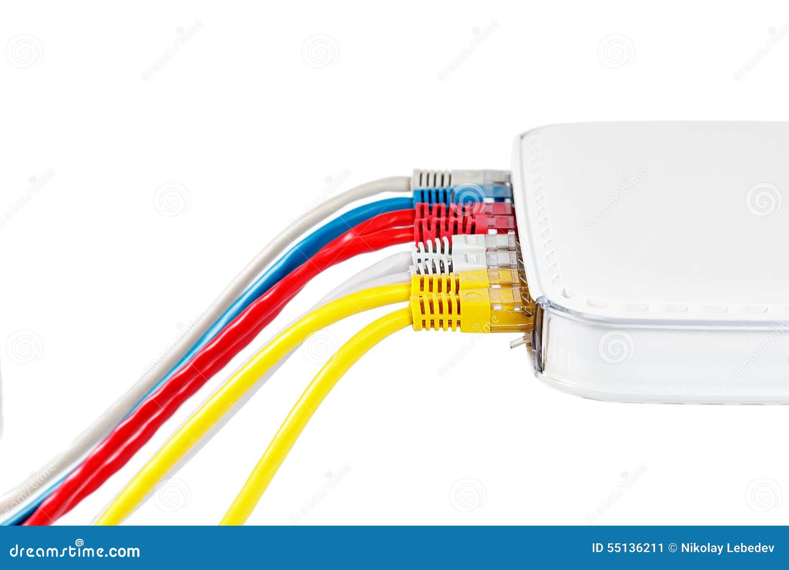 Multicolored Network Cables Connected To Router On A White Background ...