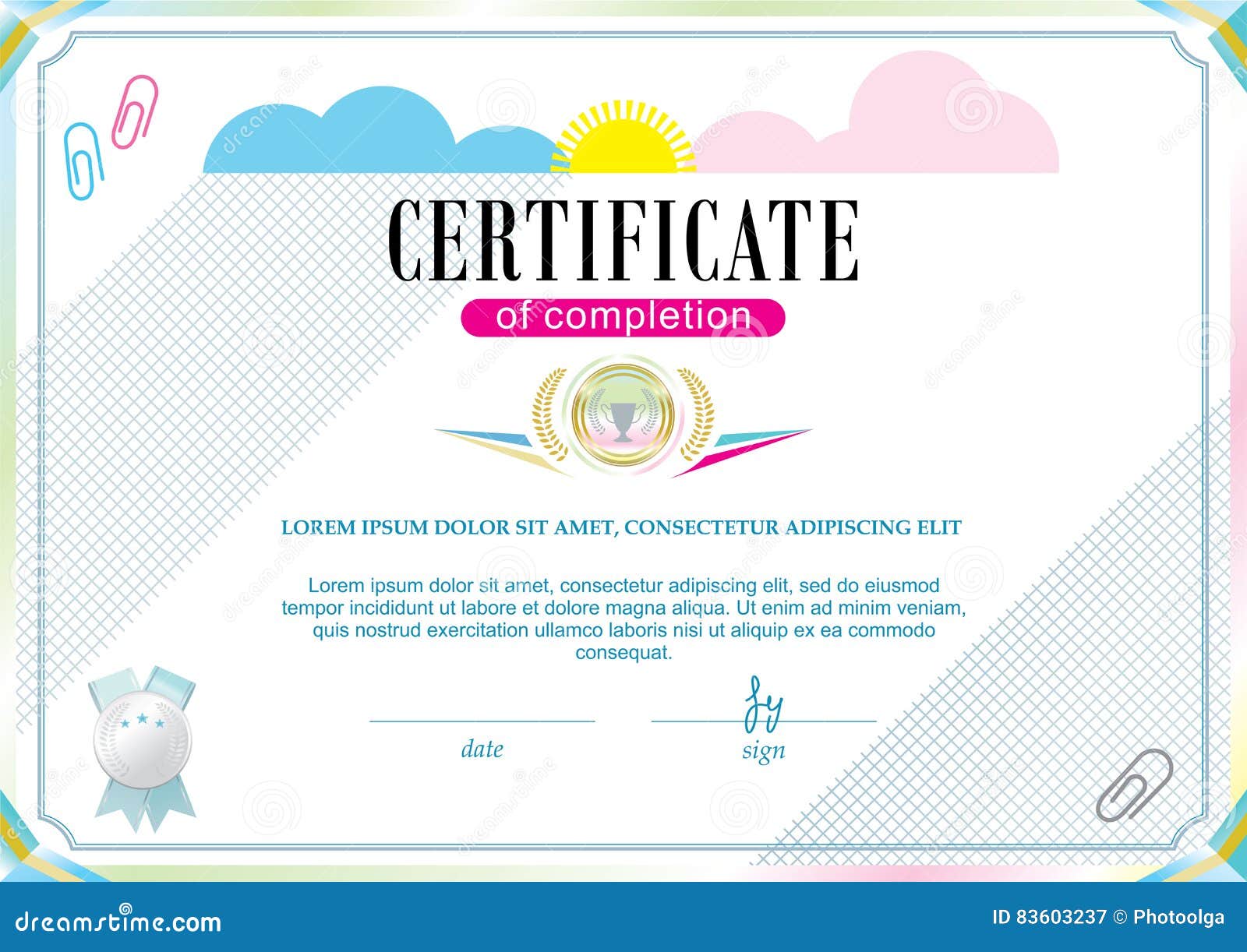 Multicolored Official Certificate and Emblem. Colorful Design Elements ...