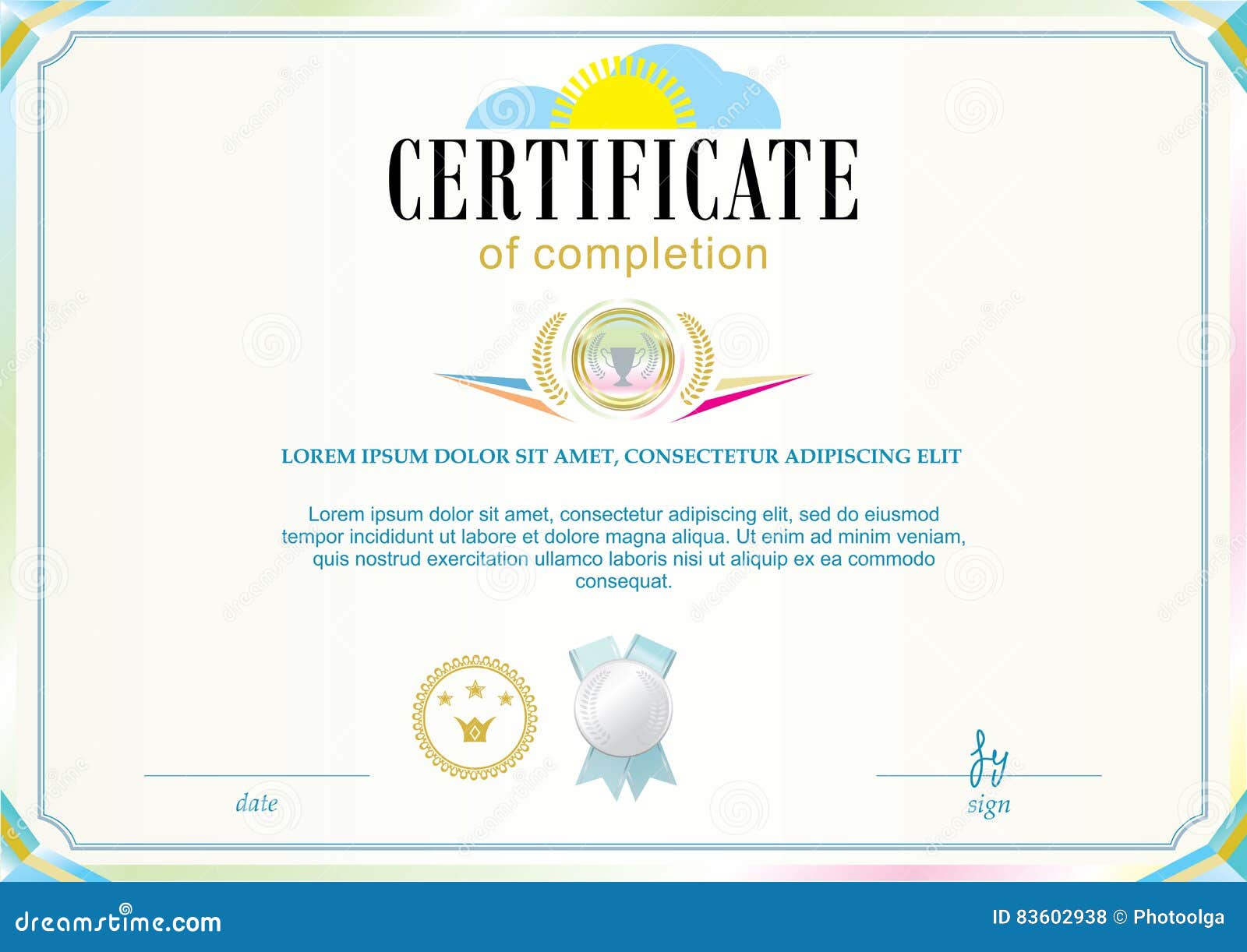Multicolored Official Certificate and Emblem. Colorful Design Elements ...
