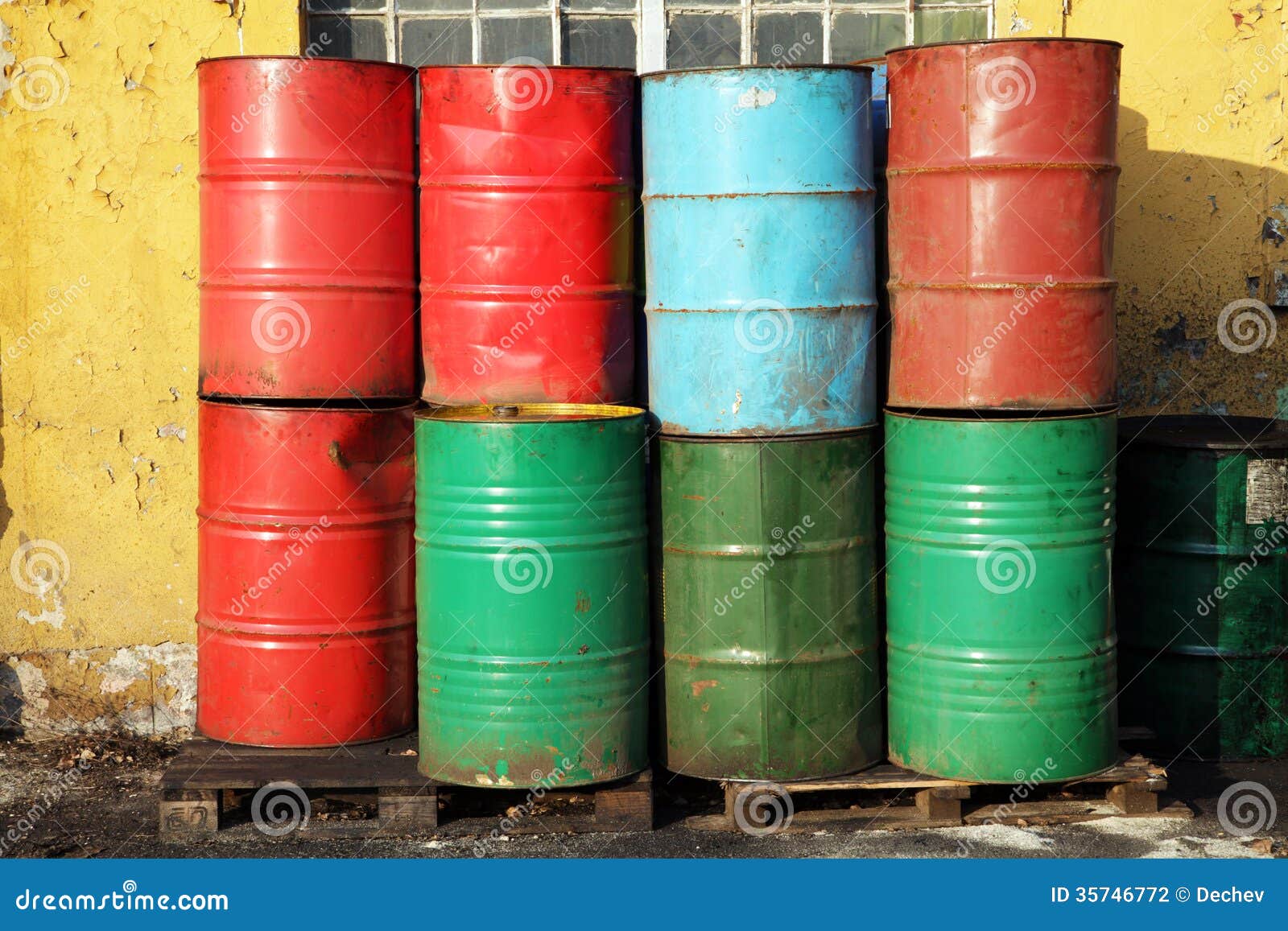 Multicolored Old Oil Barrels Stock Photo - Image of exchange, random ...