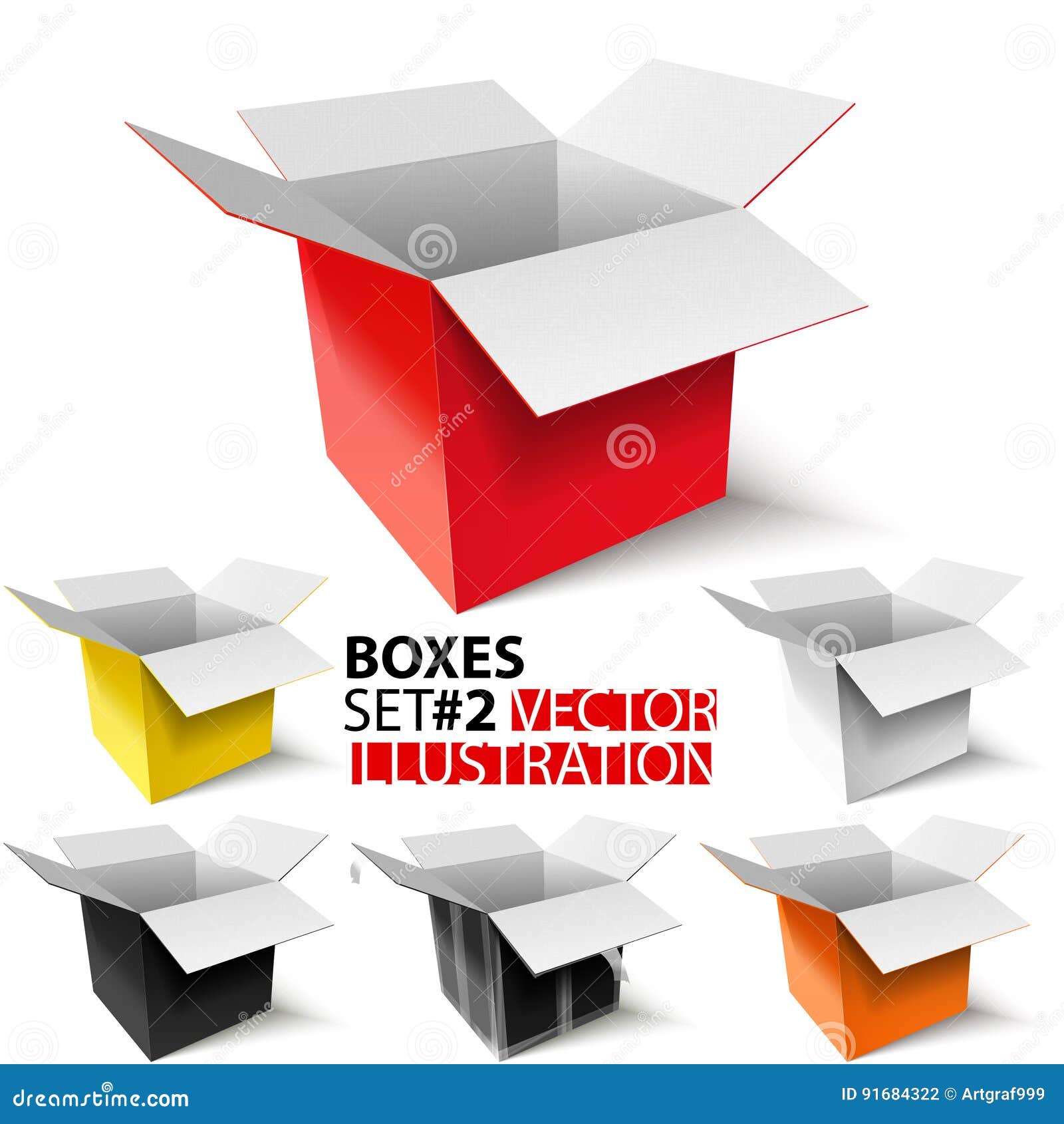Multicolored Open Boxes Set 3. 3D. Vector Illustration Stock Vector ...