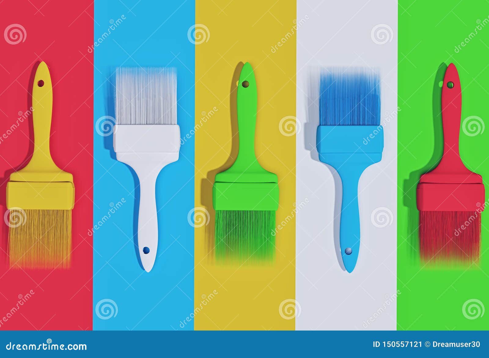 Multicolored Paint Brushes. 3d Rendering Stock Illustration ...