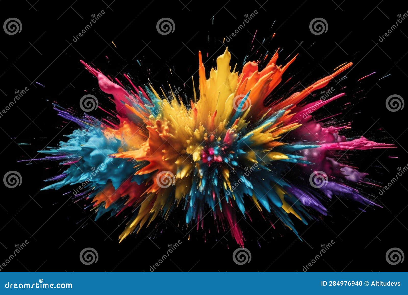 Multicolored Paint Burst on Black Background Stock Illustration ...