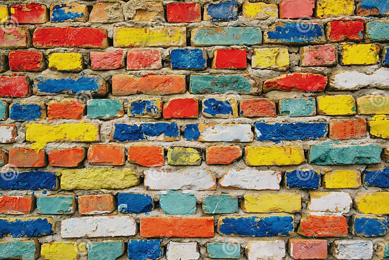 Multicolored Painted Bricks, Exterior Wall As Background Stock Photo ...