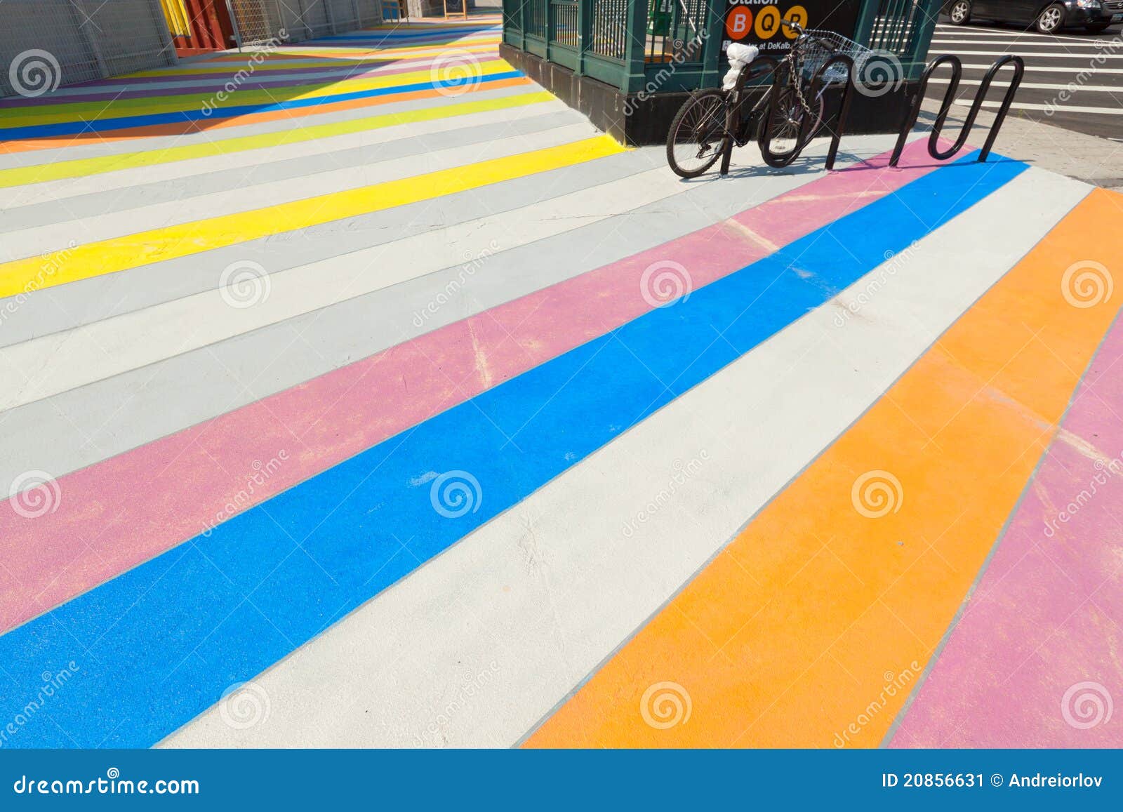 Multicolored Painted Sidewalk. Stock Image - Image of line, brooklyn ...