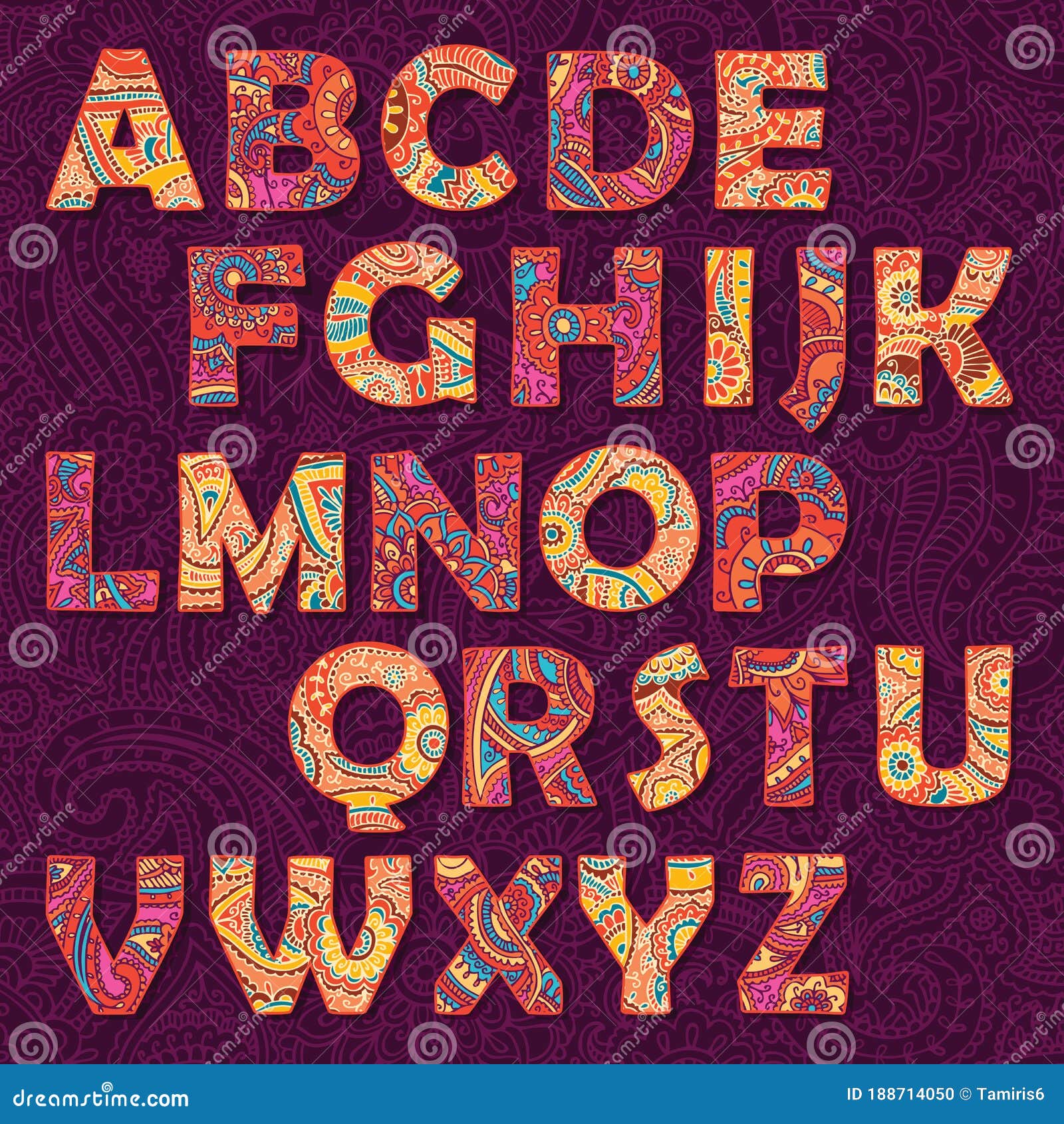 Multicolored Paisley Alphabet Stock Vector - Illustration of ethnic ...