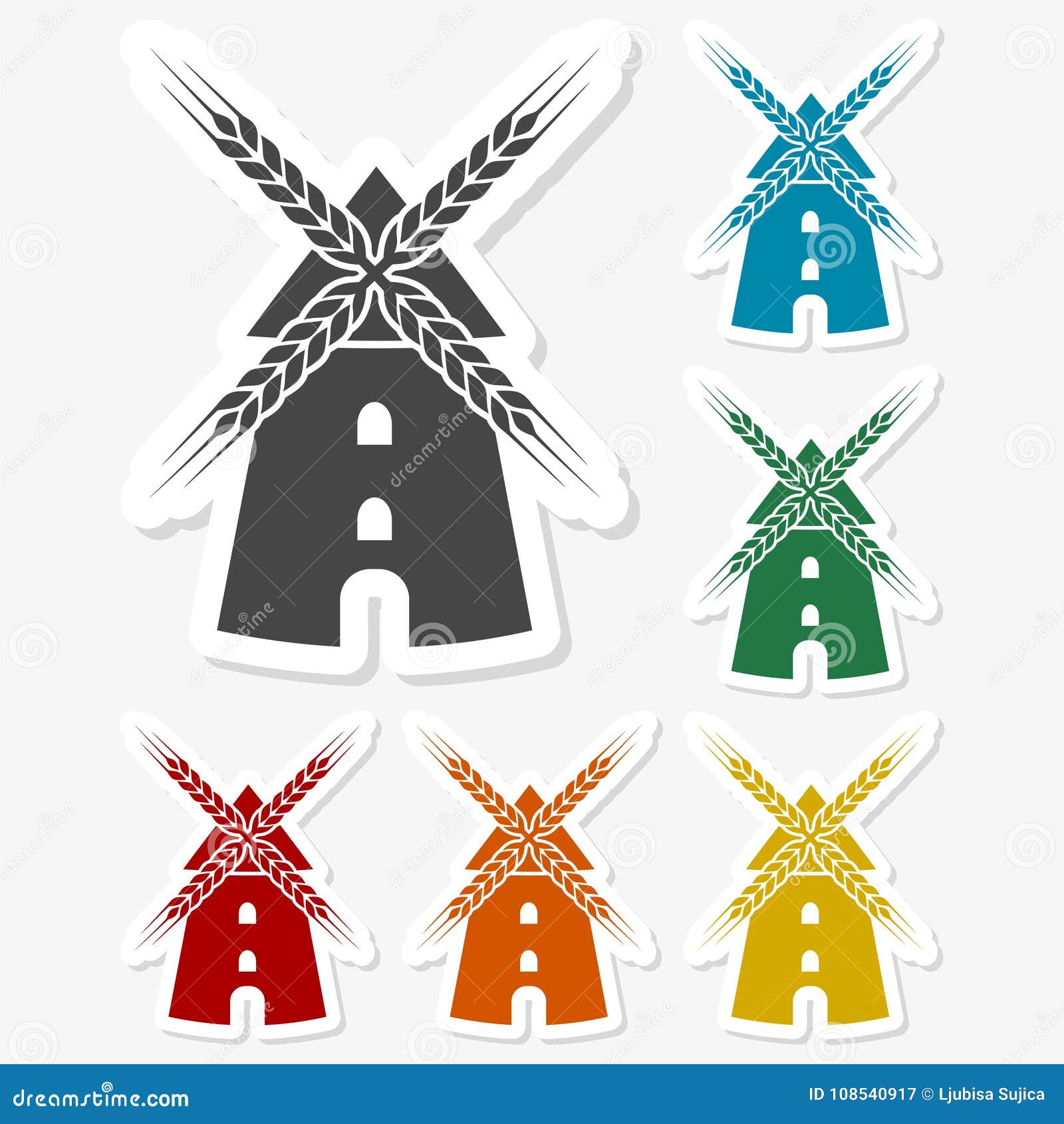 Multicolored Paper Stickers - Windmill Icon Stock Vector - Illustration ...